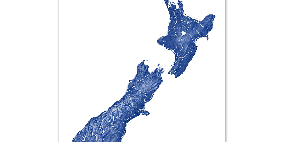 New Zealand Map Wall Art Print Poster, Topographic NZ Country Road Map ...
