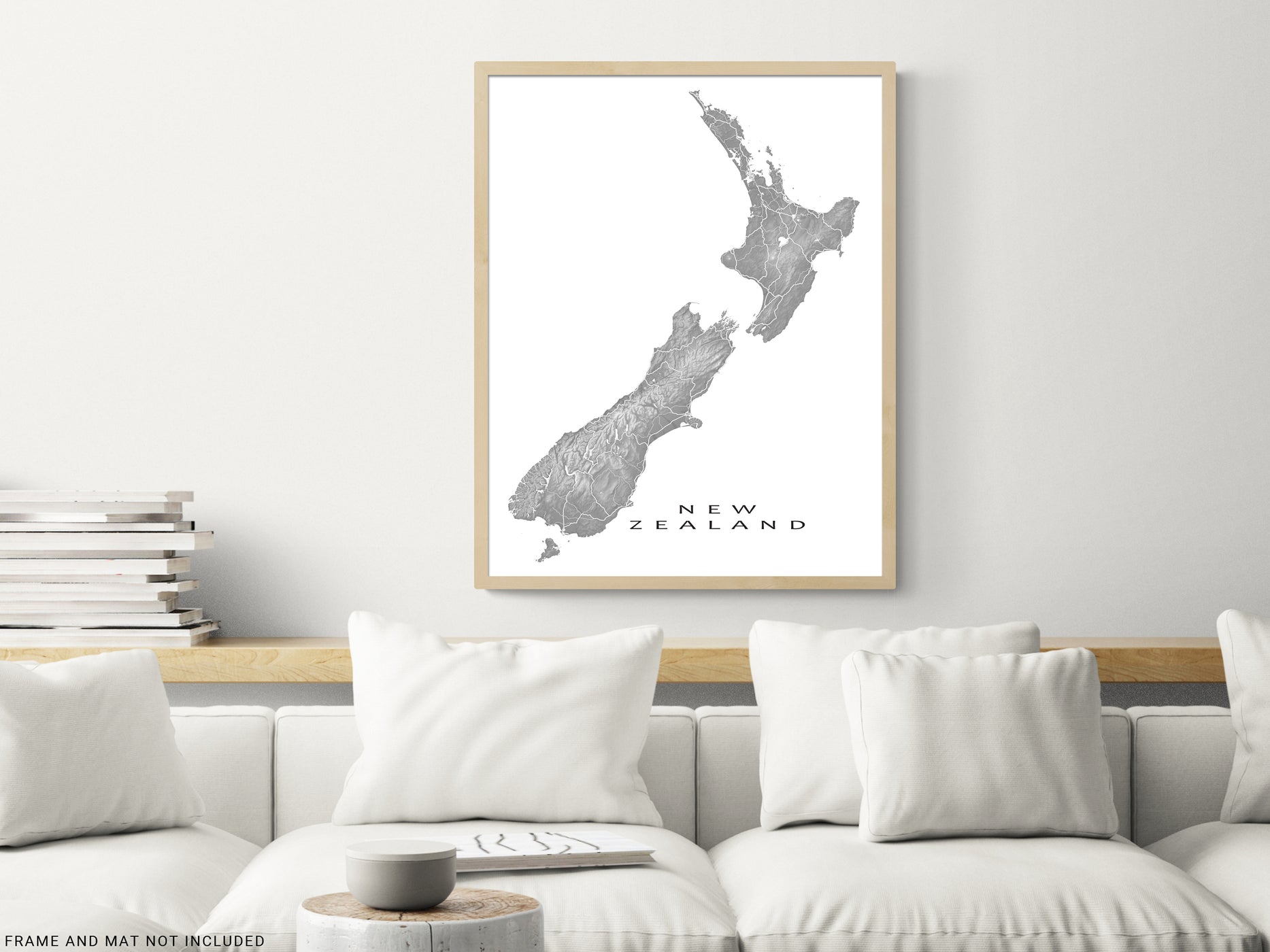 New Zealand Map Wall Art Print Poster, Topographic NZ Country Road Map ...