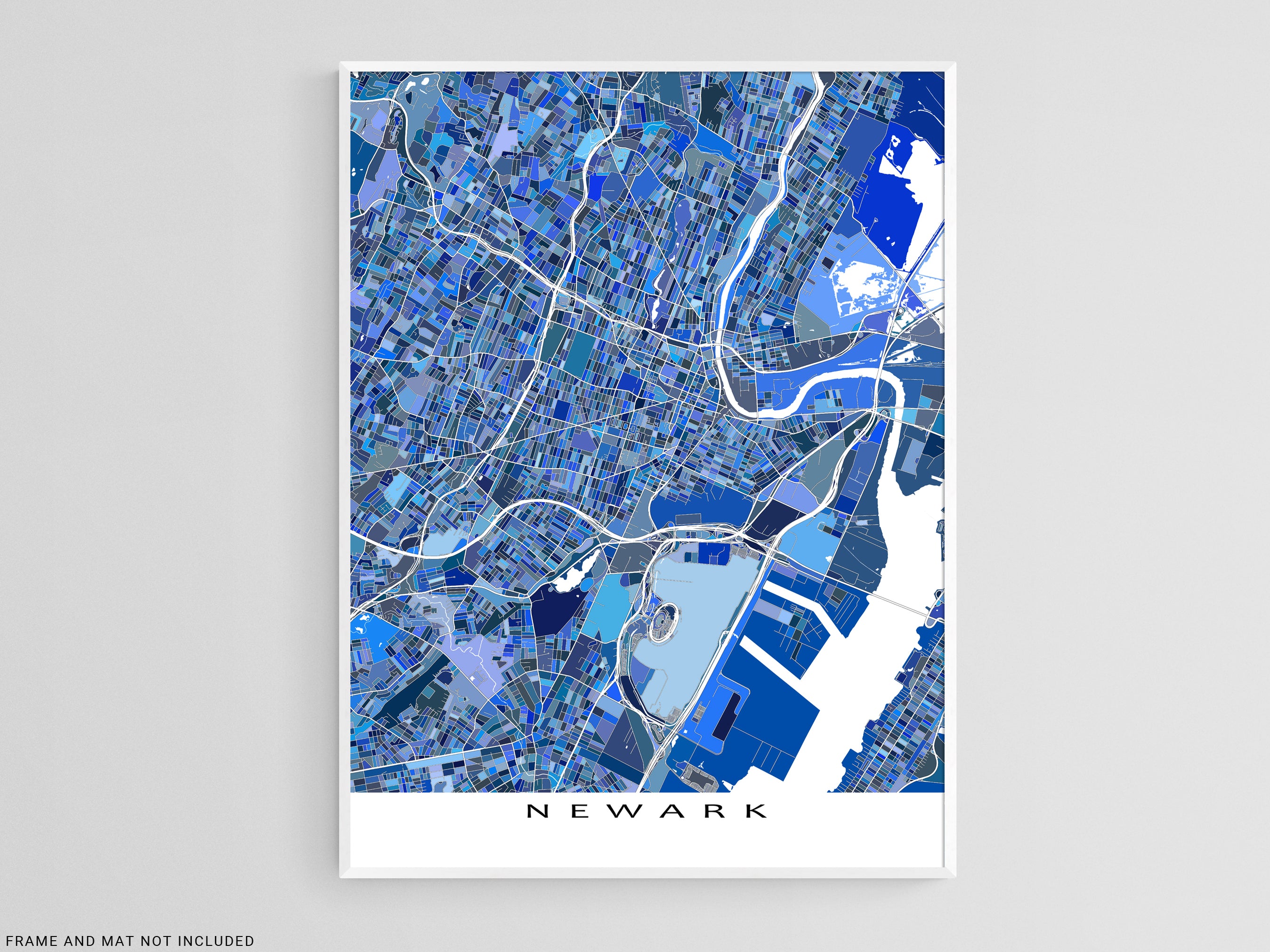 Newark New Jersey City Street Map Wall Art Print Poster with Blue Geom ...