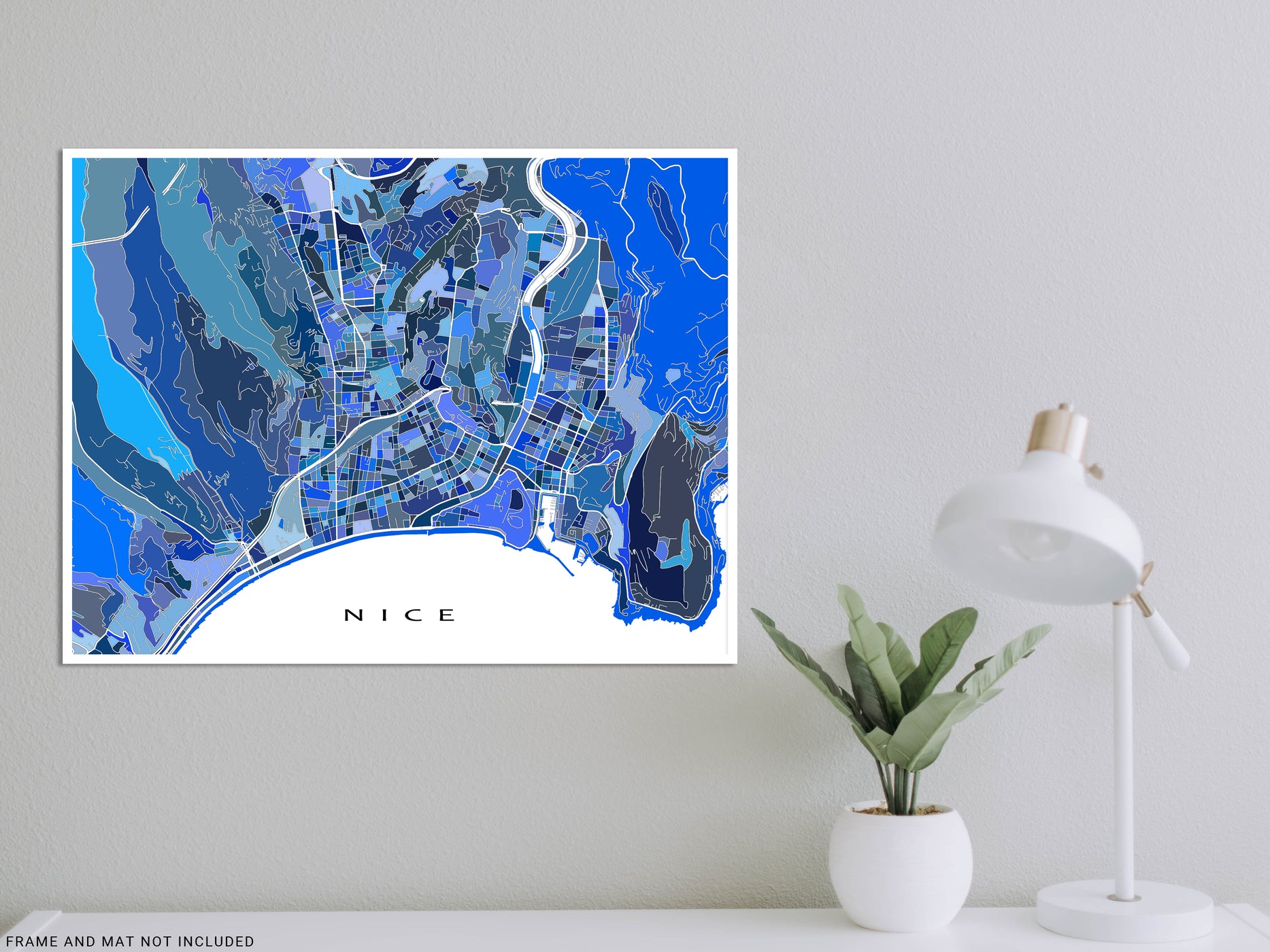 Nice France Map Wall Art Print Poster, Blue Geometric French Europe Ci ...