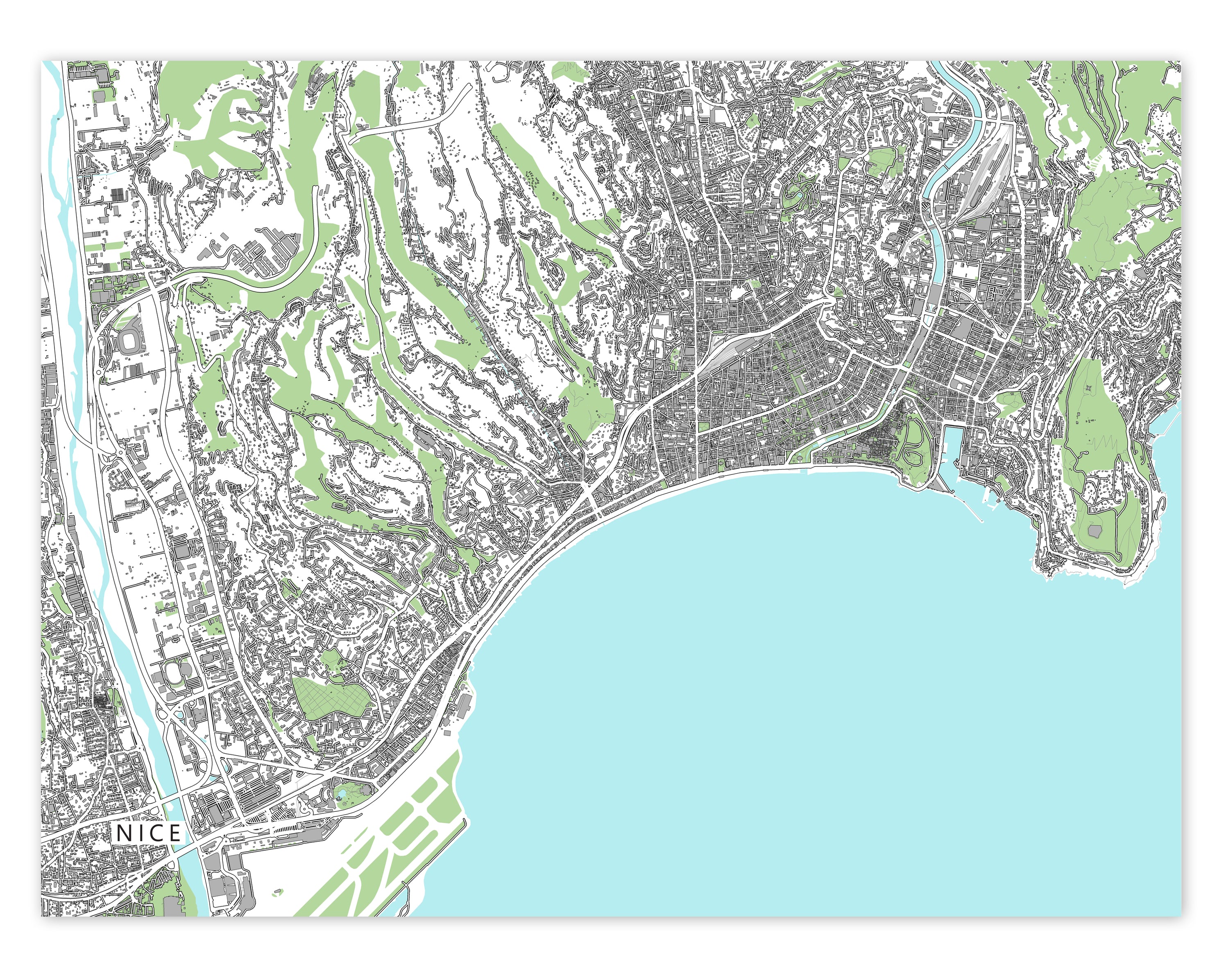 Nice France Map Wall Art Print Poster, French Riviera City Street Maps ...