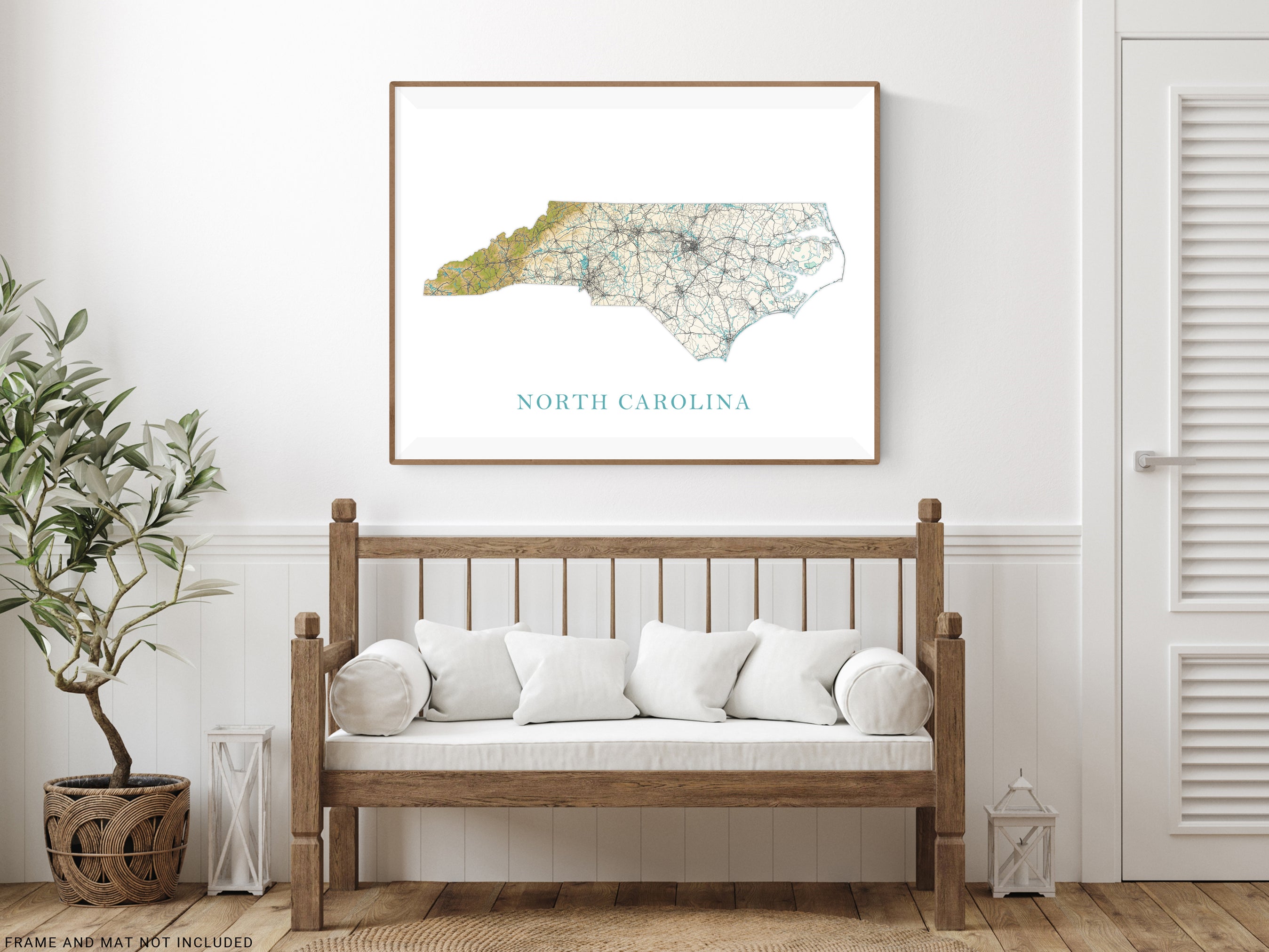 North Carolina State Map Print Poster, Topographic Landscape Wall Art ...