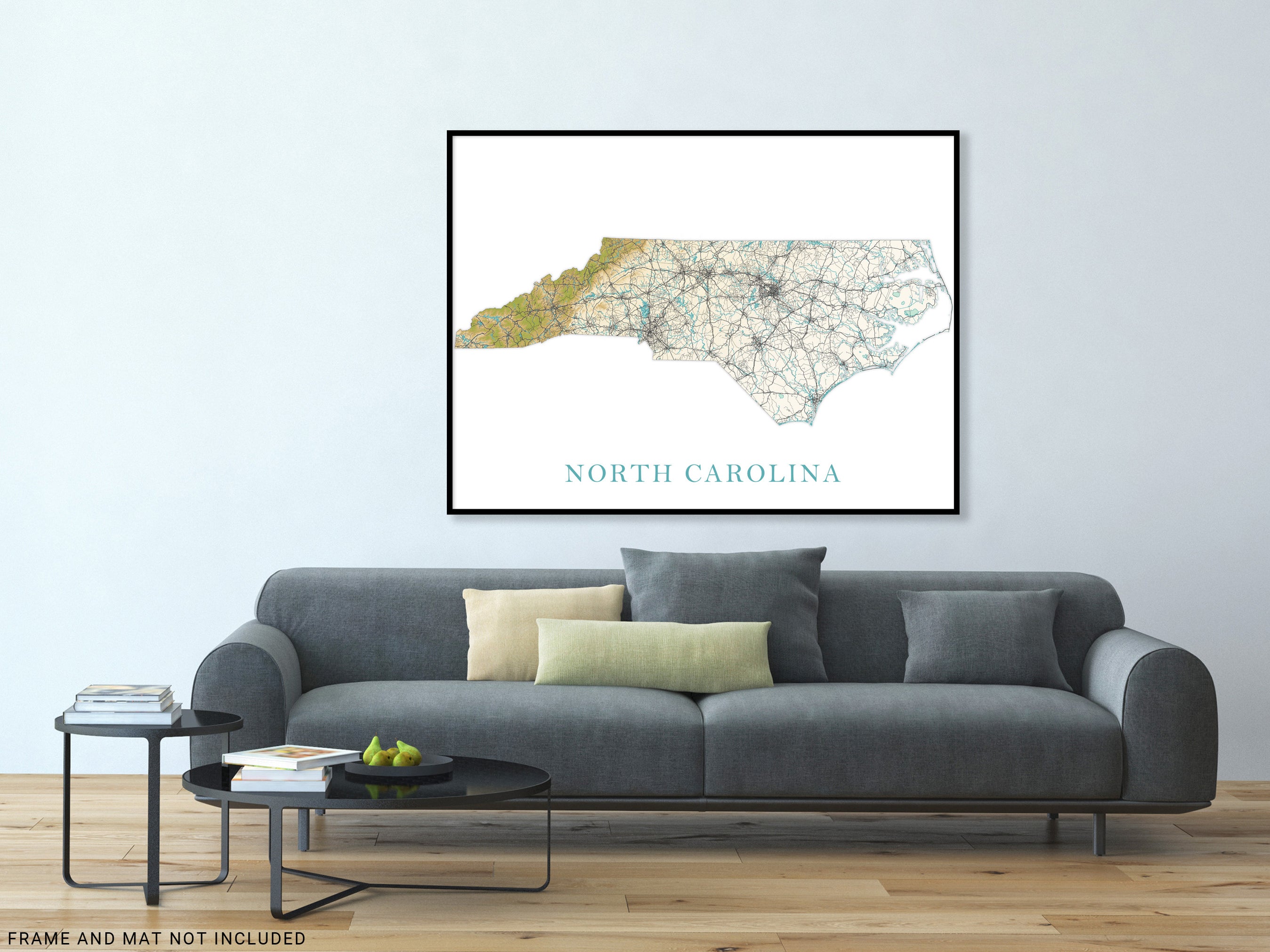 North Carolina State Map Print Poster, Topographic Landscape Wall Art ...