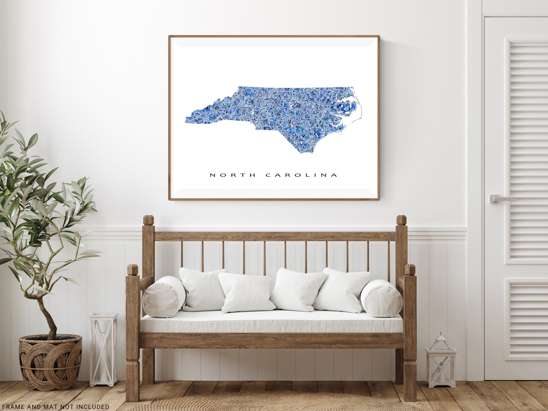 North Carolina Map USA, Blue Geometric NC State Wall Art Print Road Ma ...