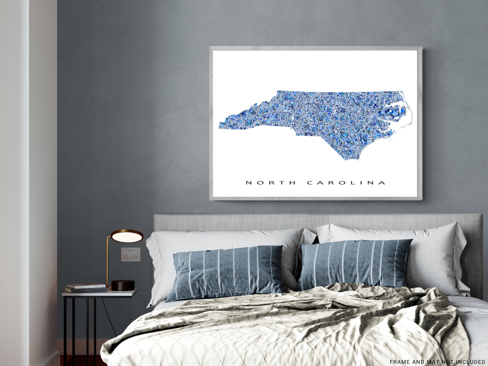 North Carolina Map USA, Blue Geometric NC State Wall Art Print Road Ma ...