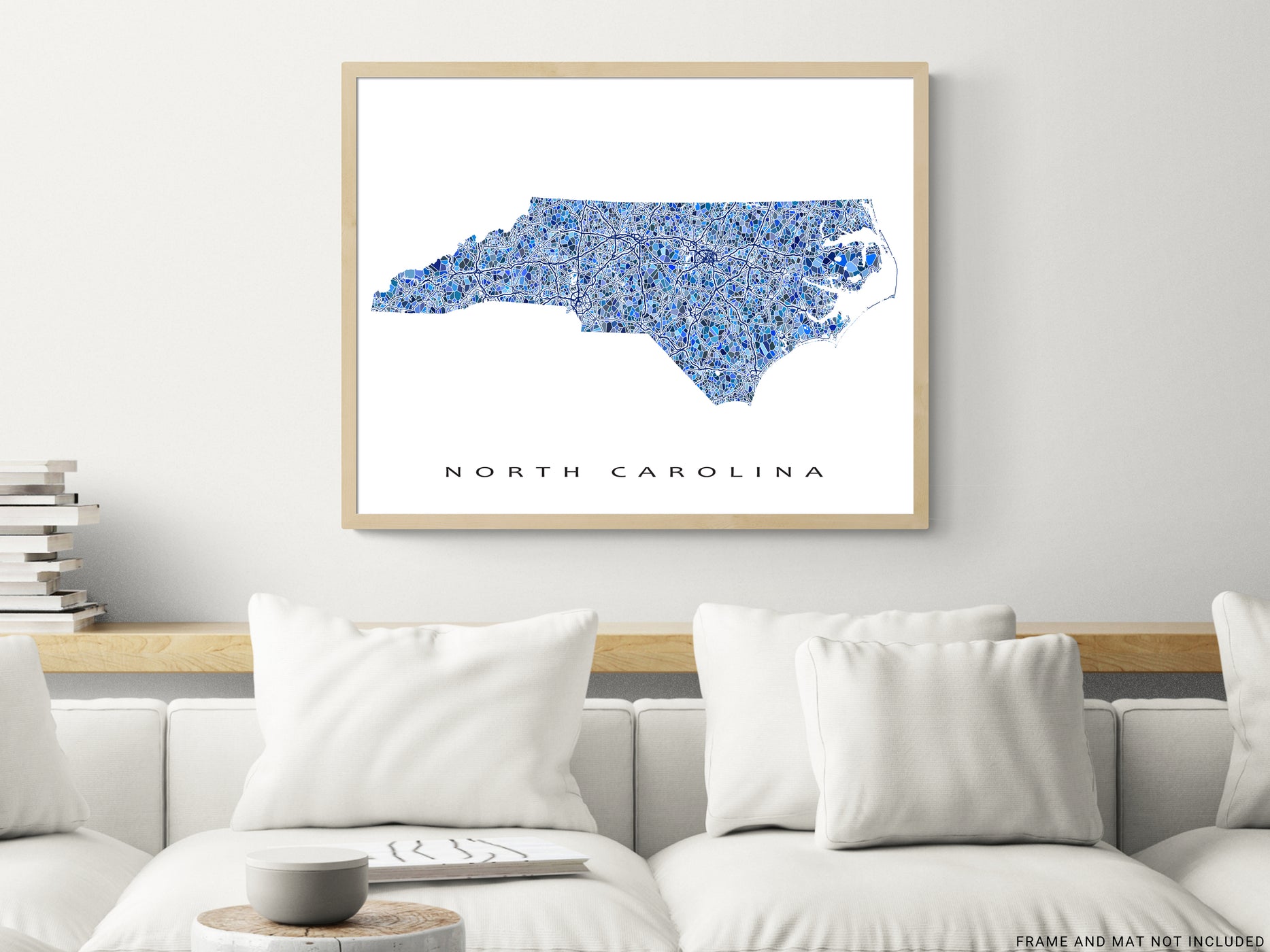 North Carolina Map USA, Blue Geometric NC State Wall Art Print Road Ma ...
