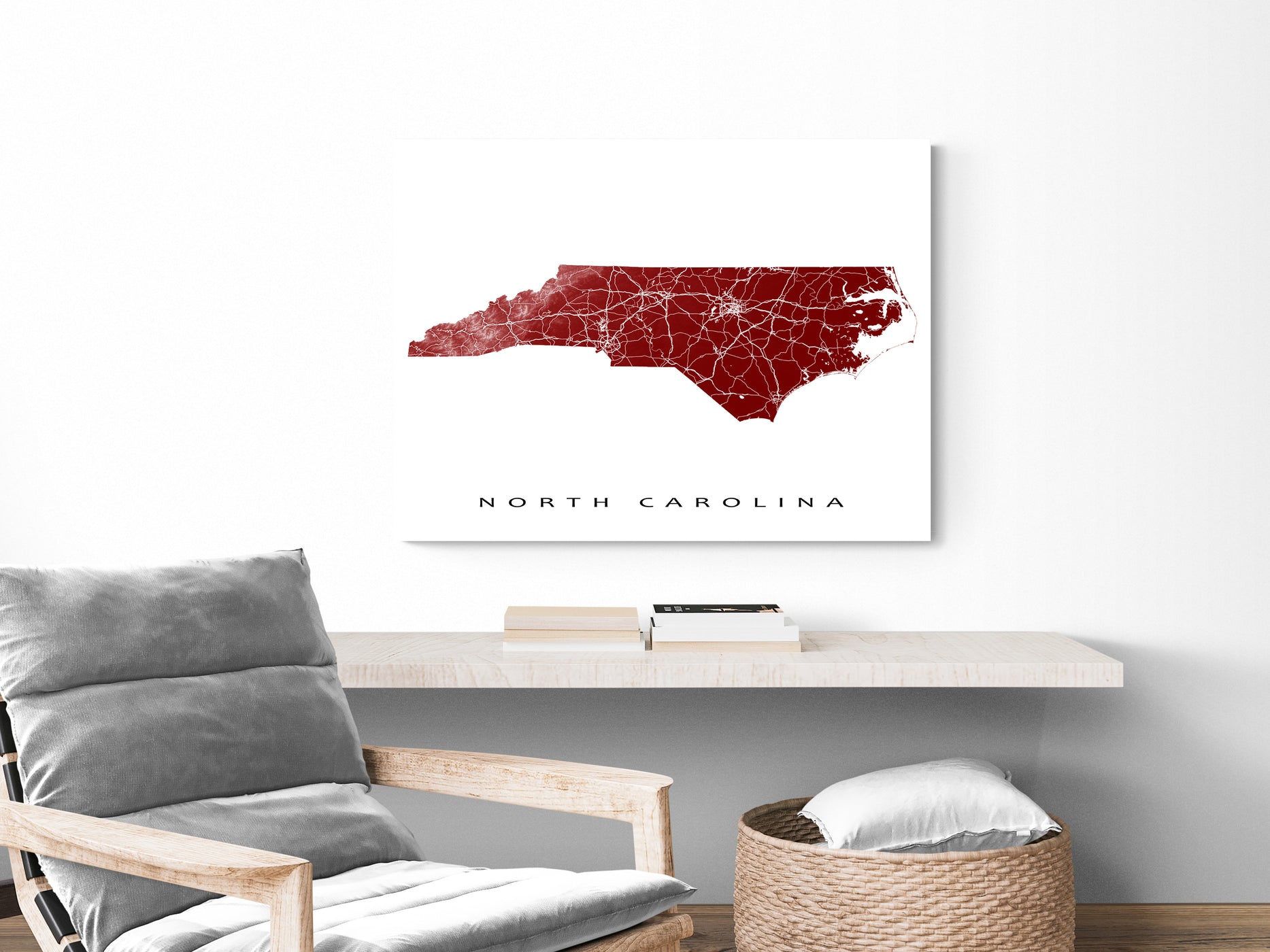 North Carolina State Map Wall Art Print Poster, Topographic NC Road Ma ...