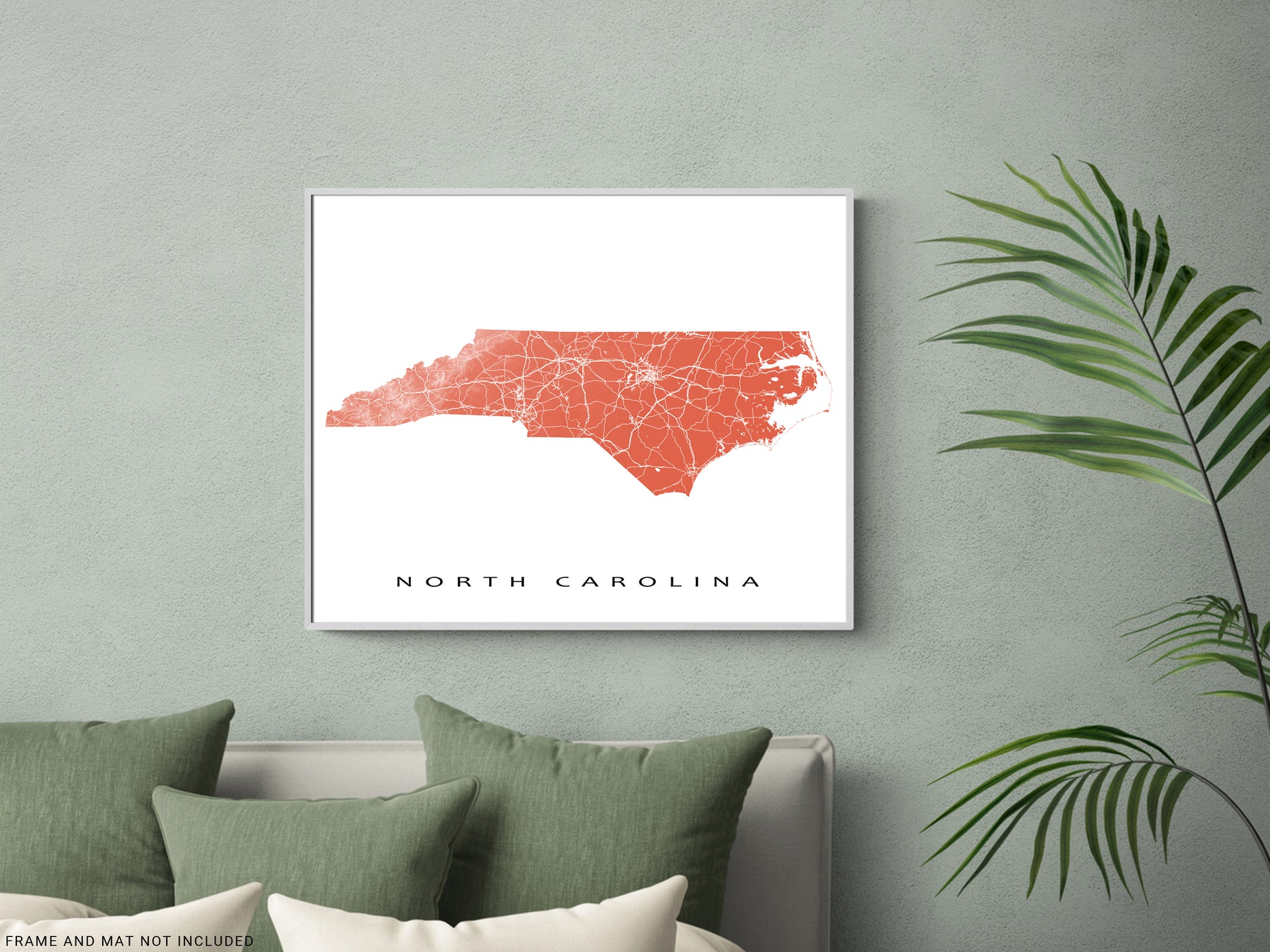 North Carolina State Map Wall Art Print Poster, Topographic NC Road Ma ...