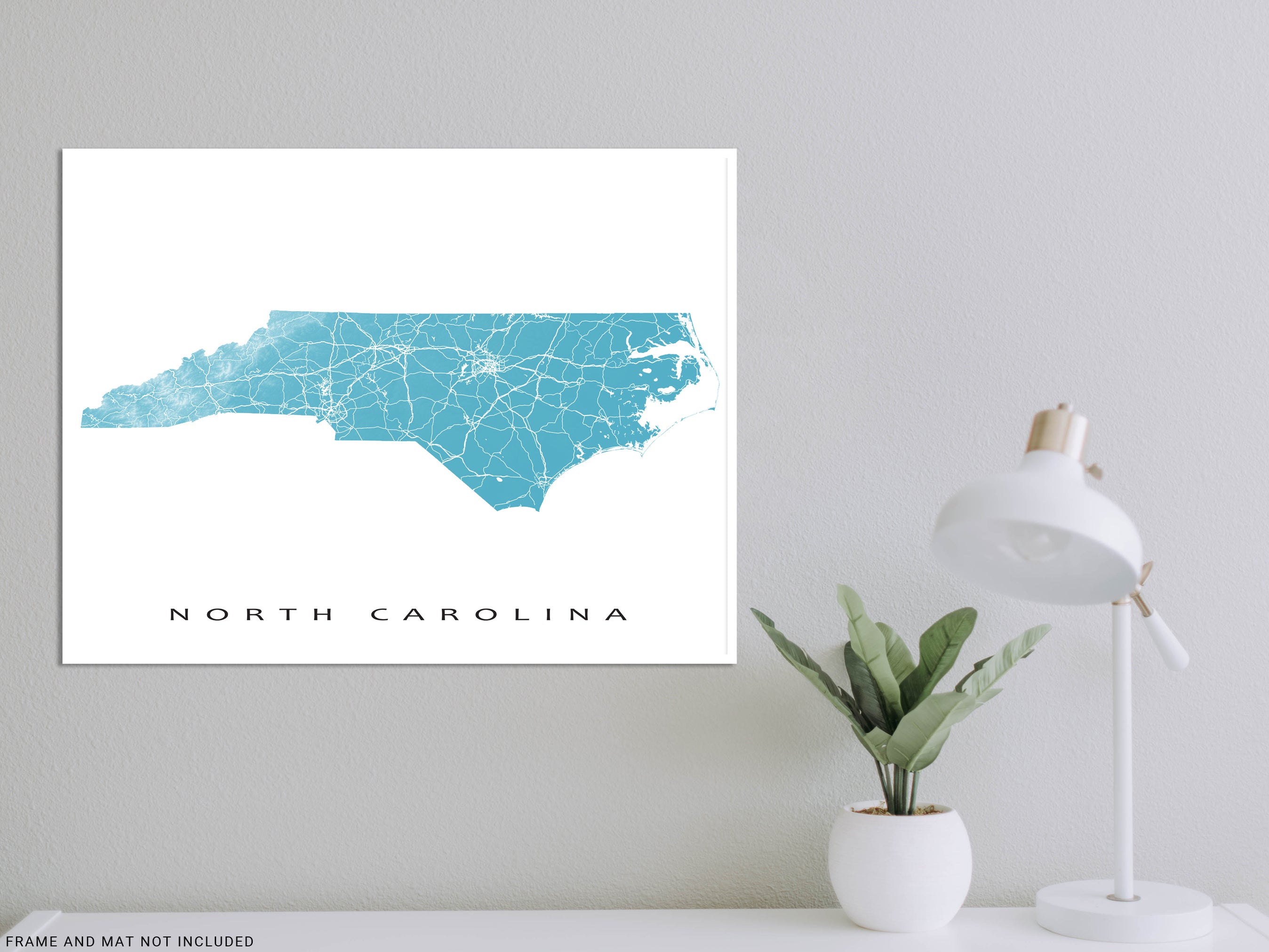 North Carolina State Map Wall Art Print Poster, Topographic NC Road Ma ...