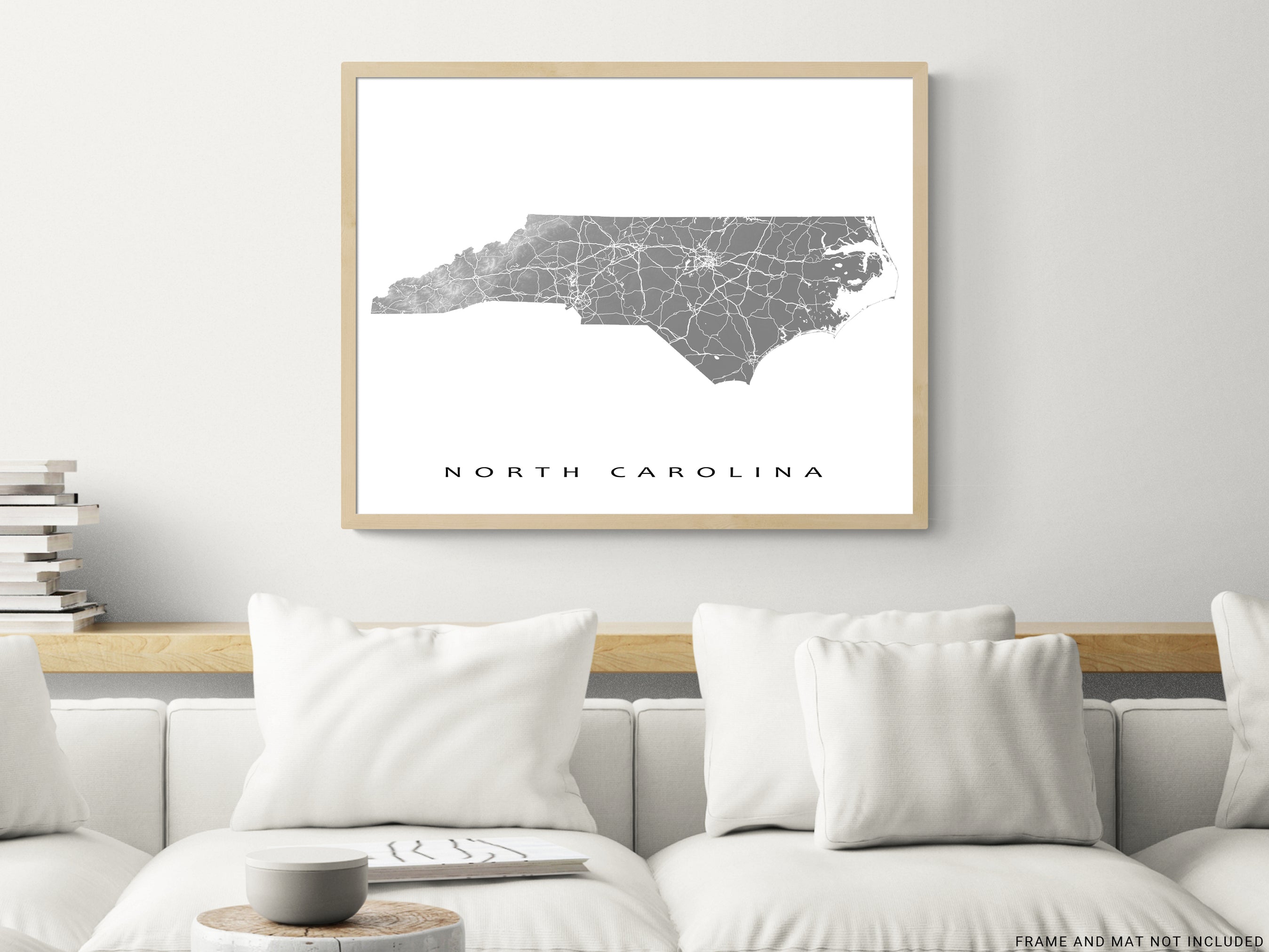 North Carolina State Map Wall Art Print Poster, Topographic NC Road Ma ...