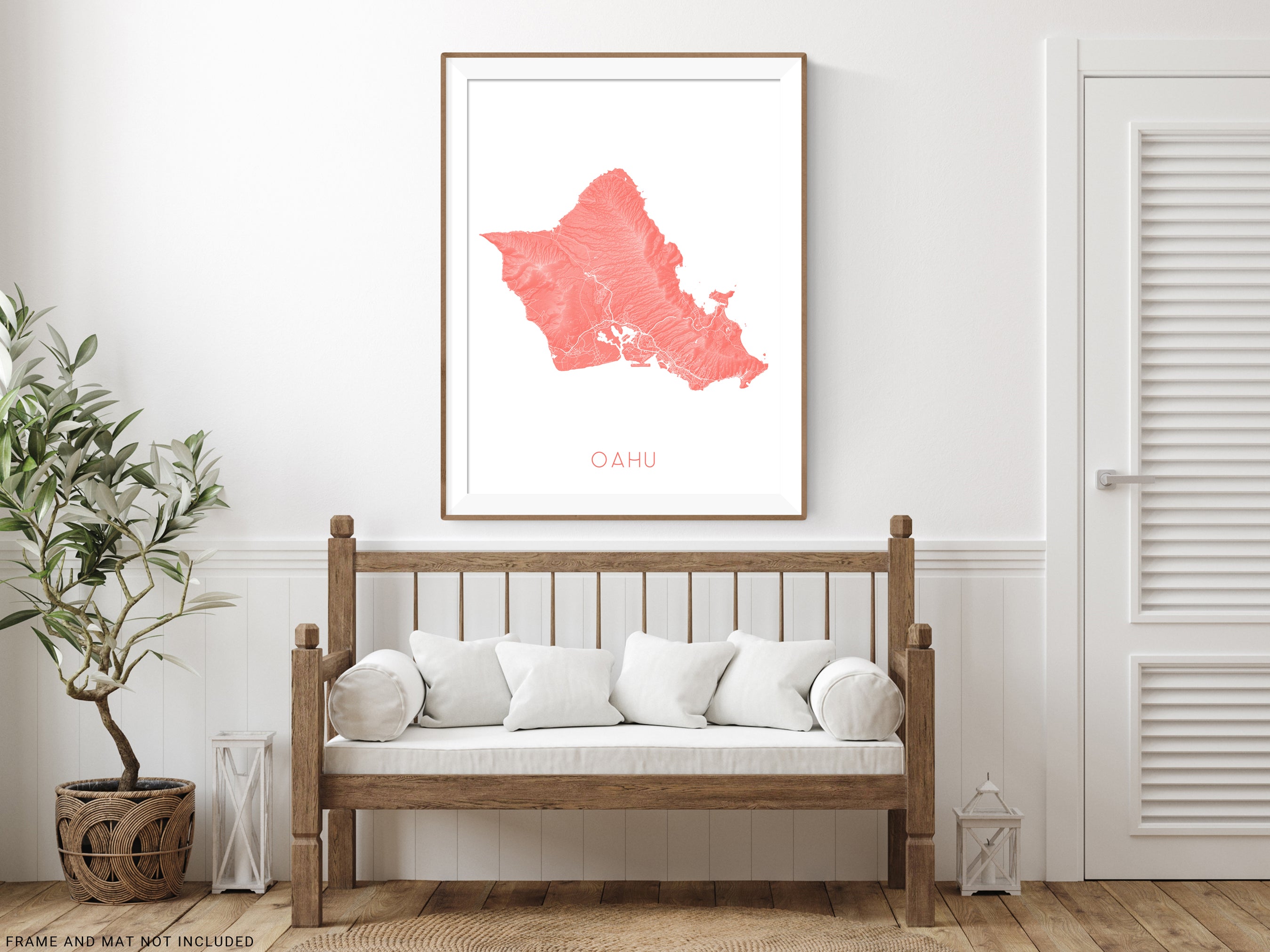 Oahu Map Wall Art Print, 3D Topographic Map of Oahu Hawaii Island Post ...