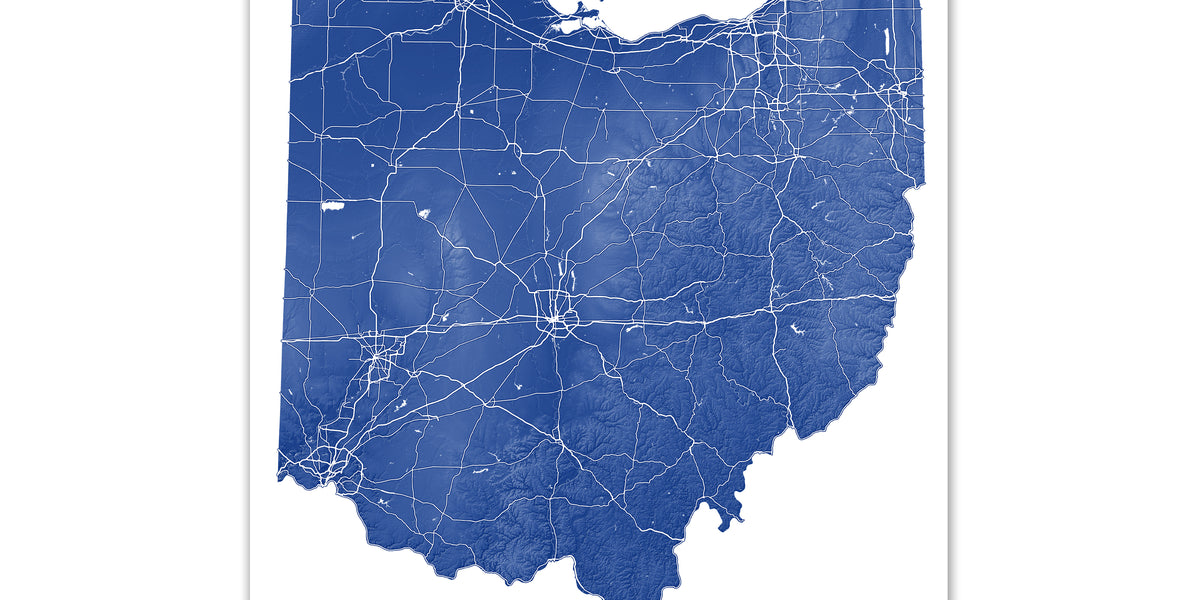 Ohio Map Wall Art Print Poster, Topographic OH State Road Maps for Hom ...