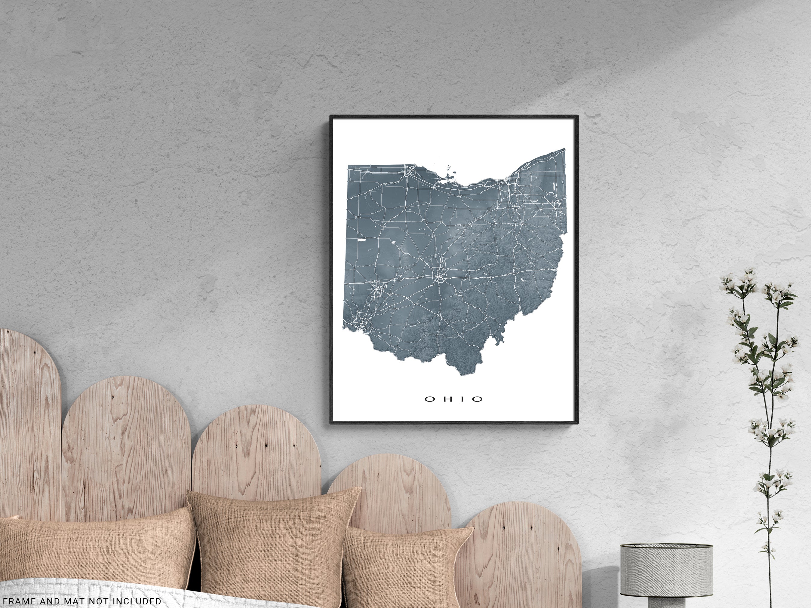 Ohio Map Wall Art Print Poster, Topographic OH State Road Maps for Hom ...