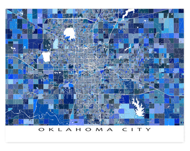 Oklahoma City Street Map Wall Art Print Poster with Blue Geometric Des ...