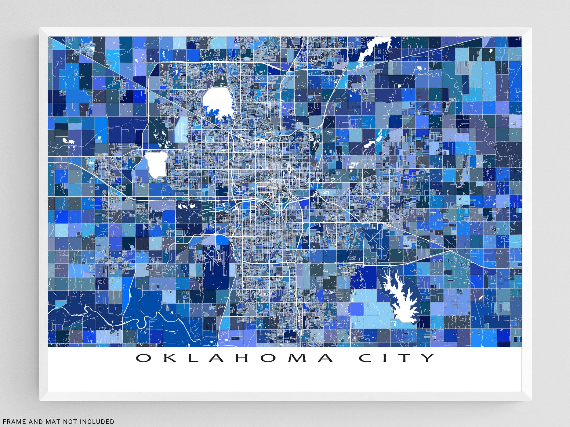 Oklahoma City Street Map Wall Art Print Poster with Blue Geometric Des ...