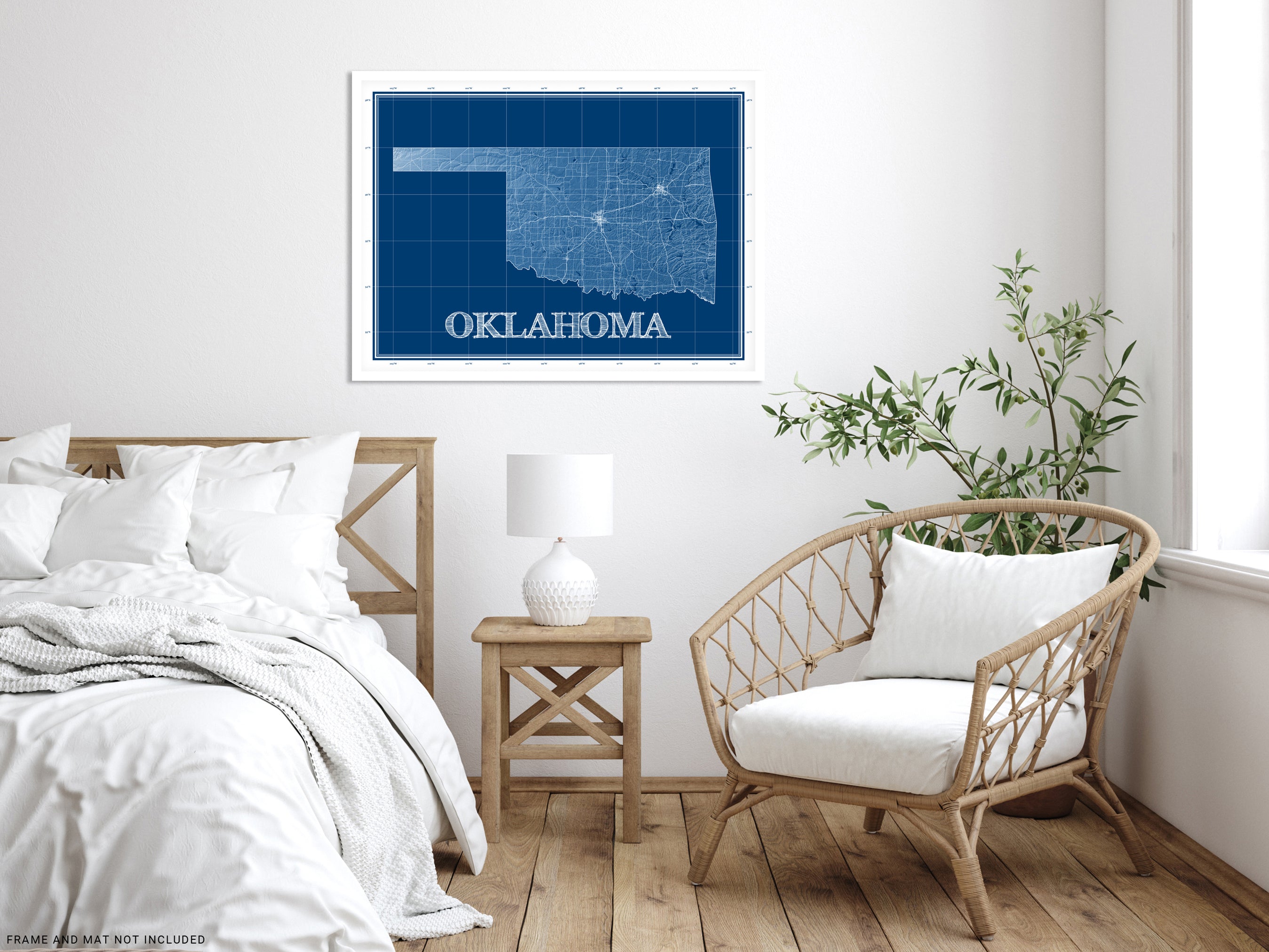 Oklahoma State Map Wall Art Print Poster with Blue Patent Blueprint De ...