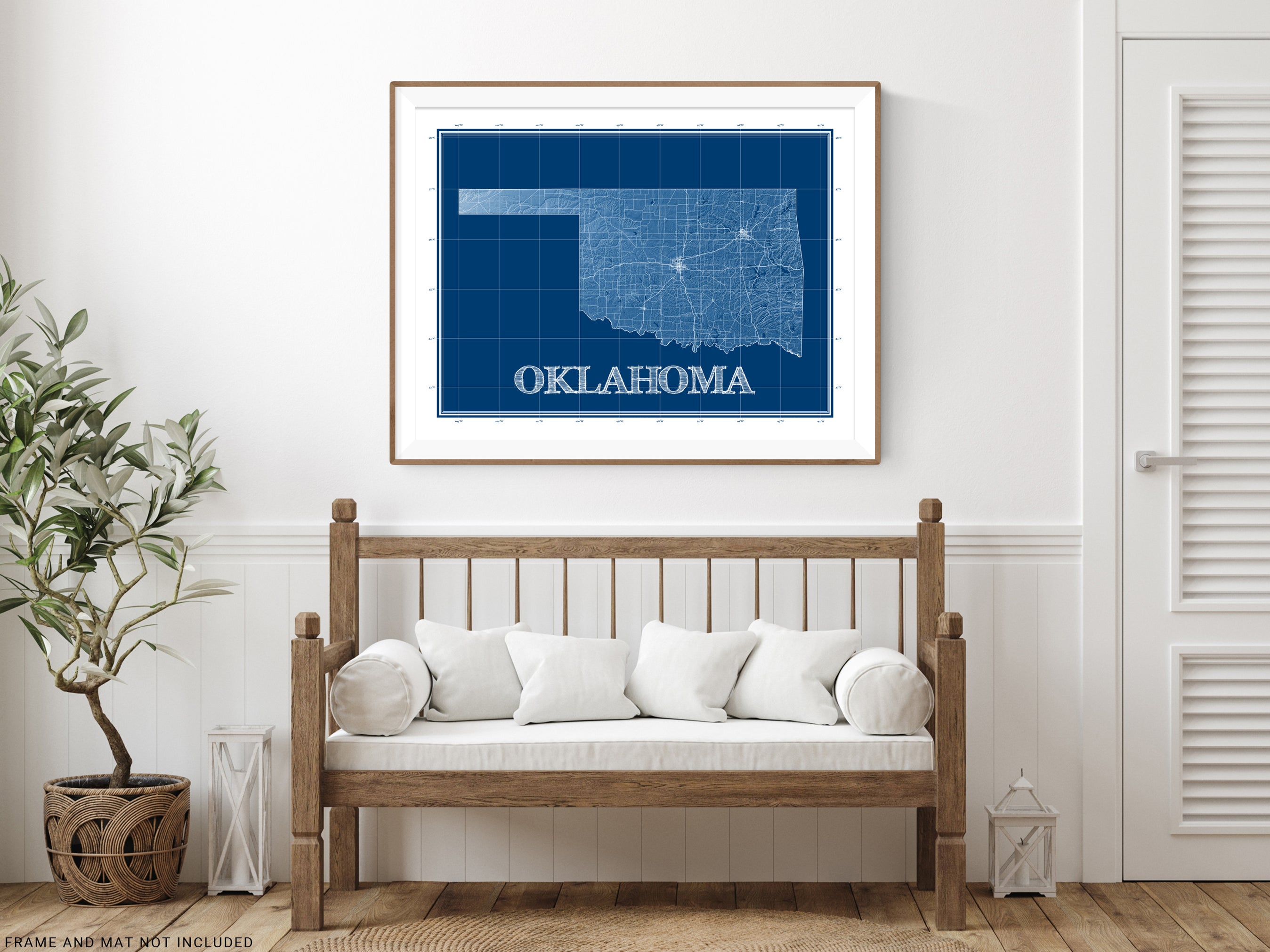 Oklahoma State Map Wall Art Print Poster with Blue Patent Blueprint De ...