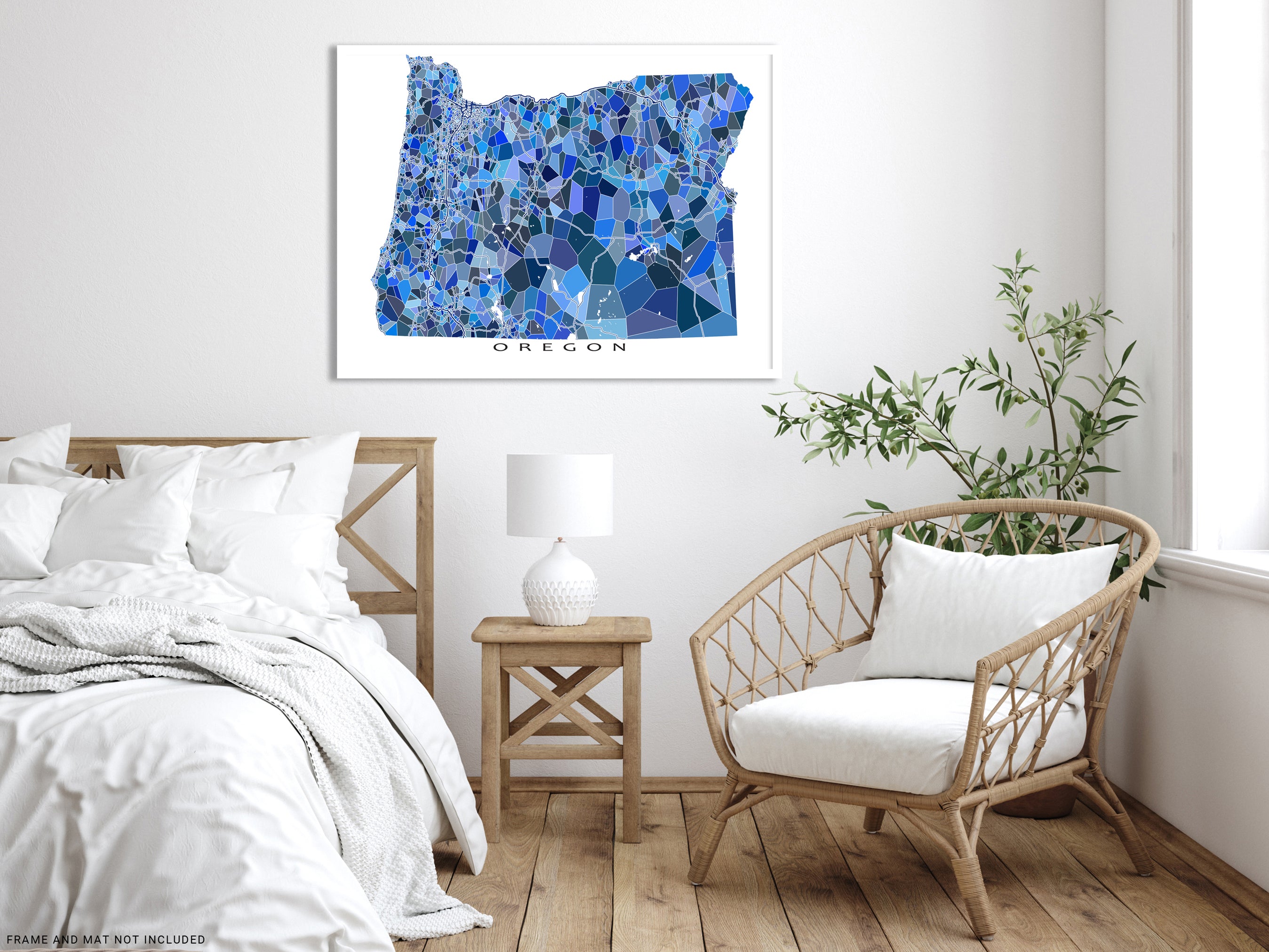 Oregon State Map Wall Art Print Poster, Blue Geometric OR Road Maps, P ...