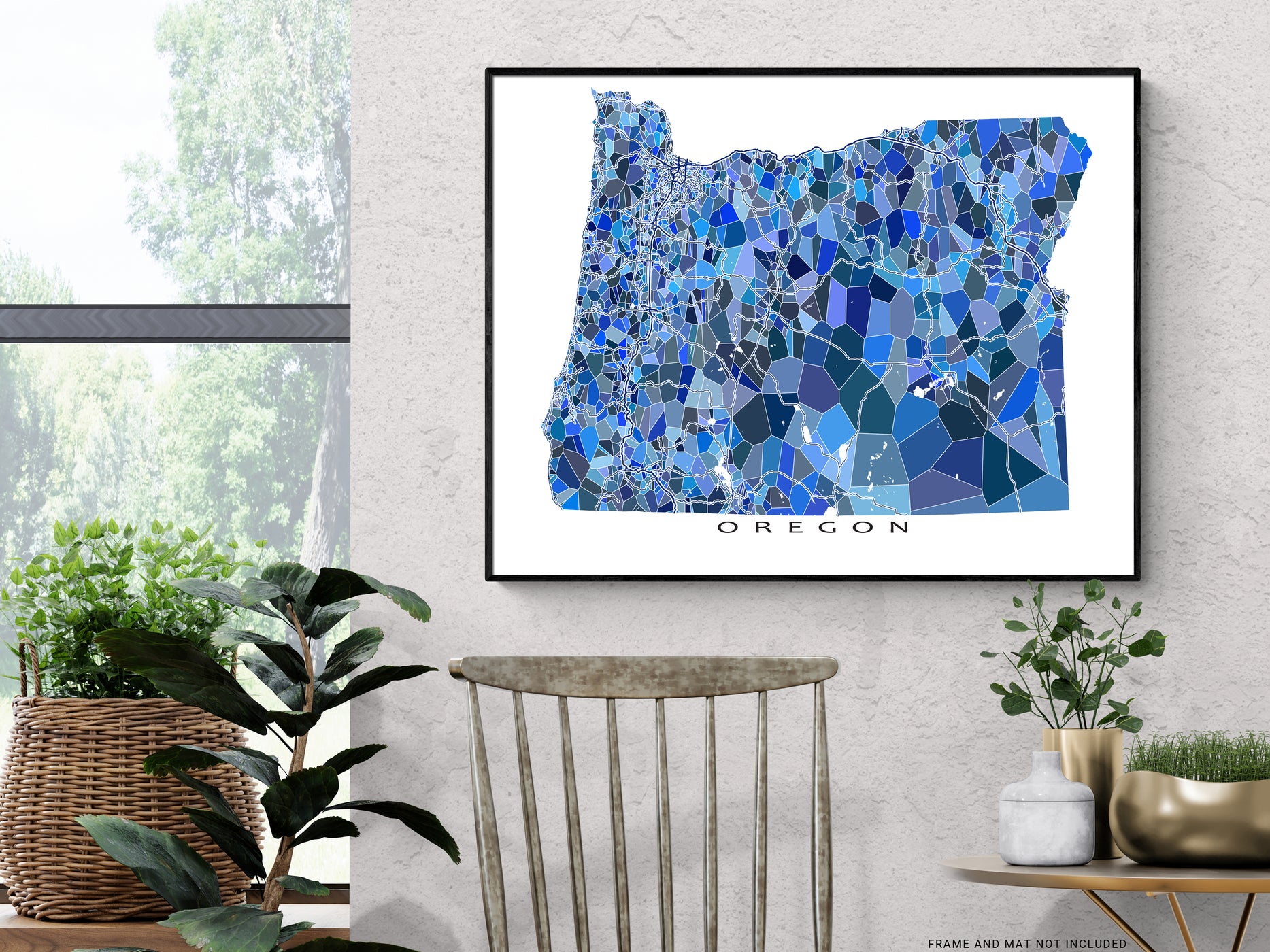 Oregon State Map Wall Art Print Poster, Blue Geometric OR Road Maps, P ...