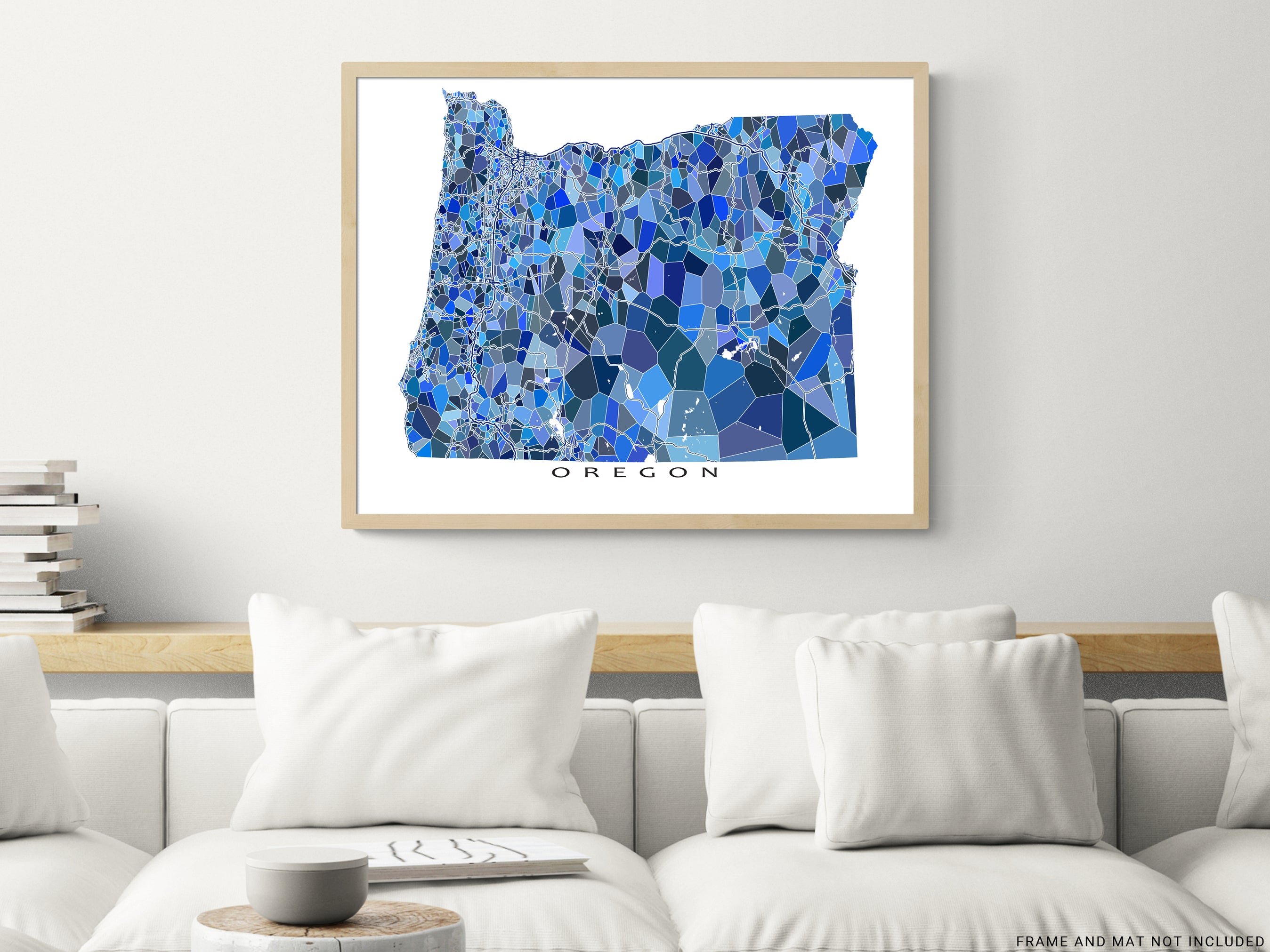 Oregon State Map Wall Art Print Poster, Blue Geometric OR Road Maps, P ...