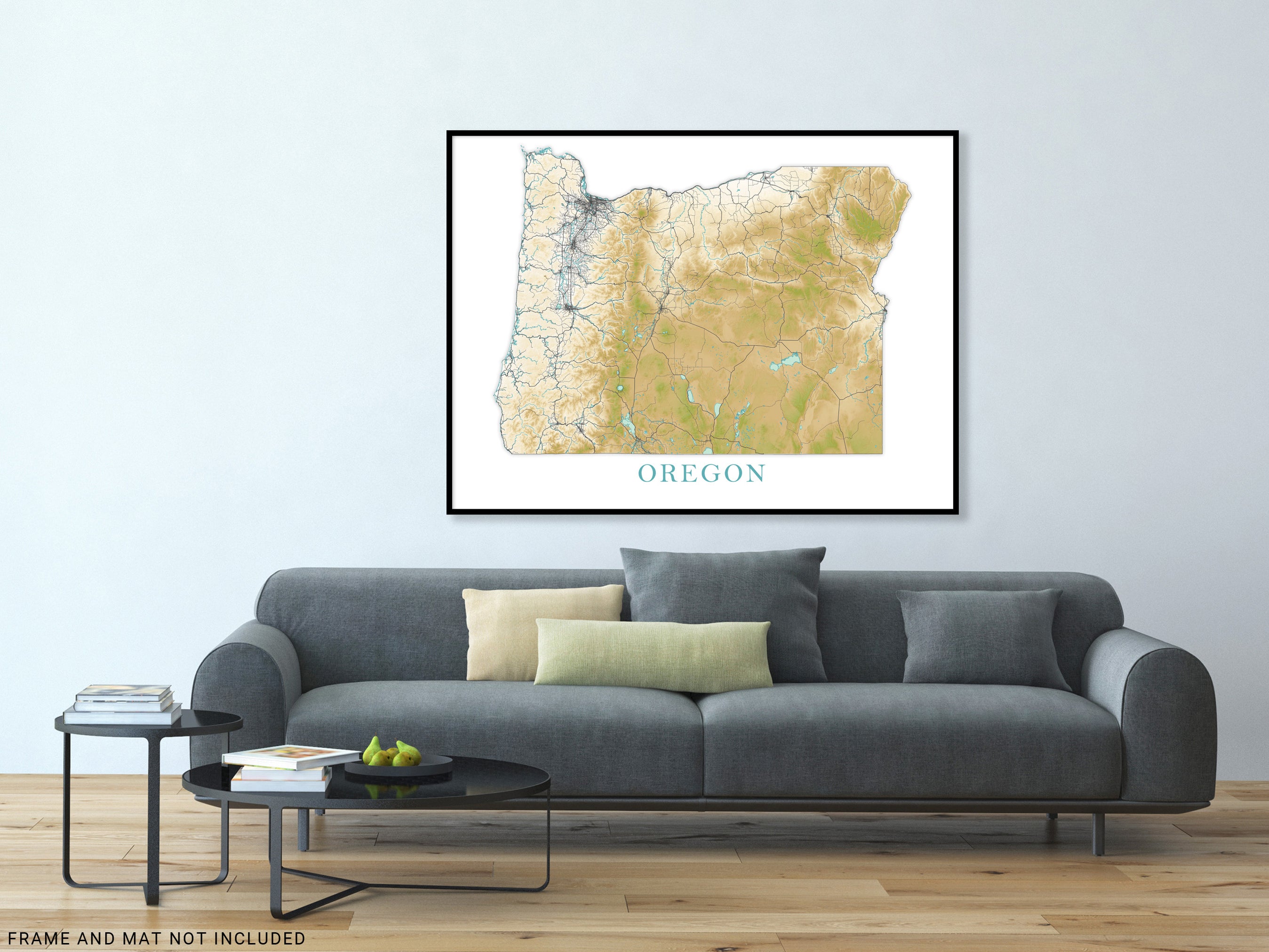 Oregon State Wall Art Map Print Poster, Topographic Landscape Road Map — Maps As Art
