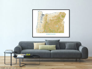 Oregon State Wall Art Map Print Poster, Topographic Landscape Road Map ...