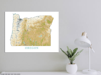 Oregon State Wall Art Map Print Poster, Topographic Landscape Road Map ...