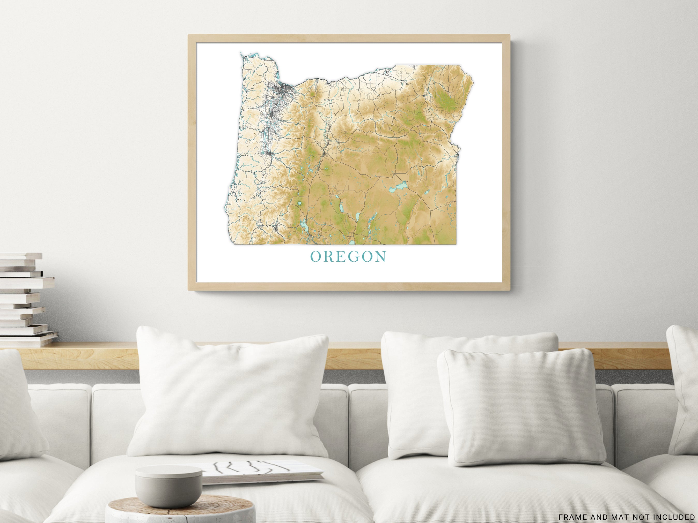Oregon State Wall Art Map Print Poster, Topographic Landscape Road Map — Maps As Art