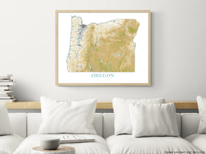 Oregon State Wall Art Map Print Poster, Topographic Landscape Road Map ...