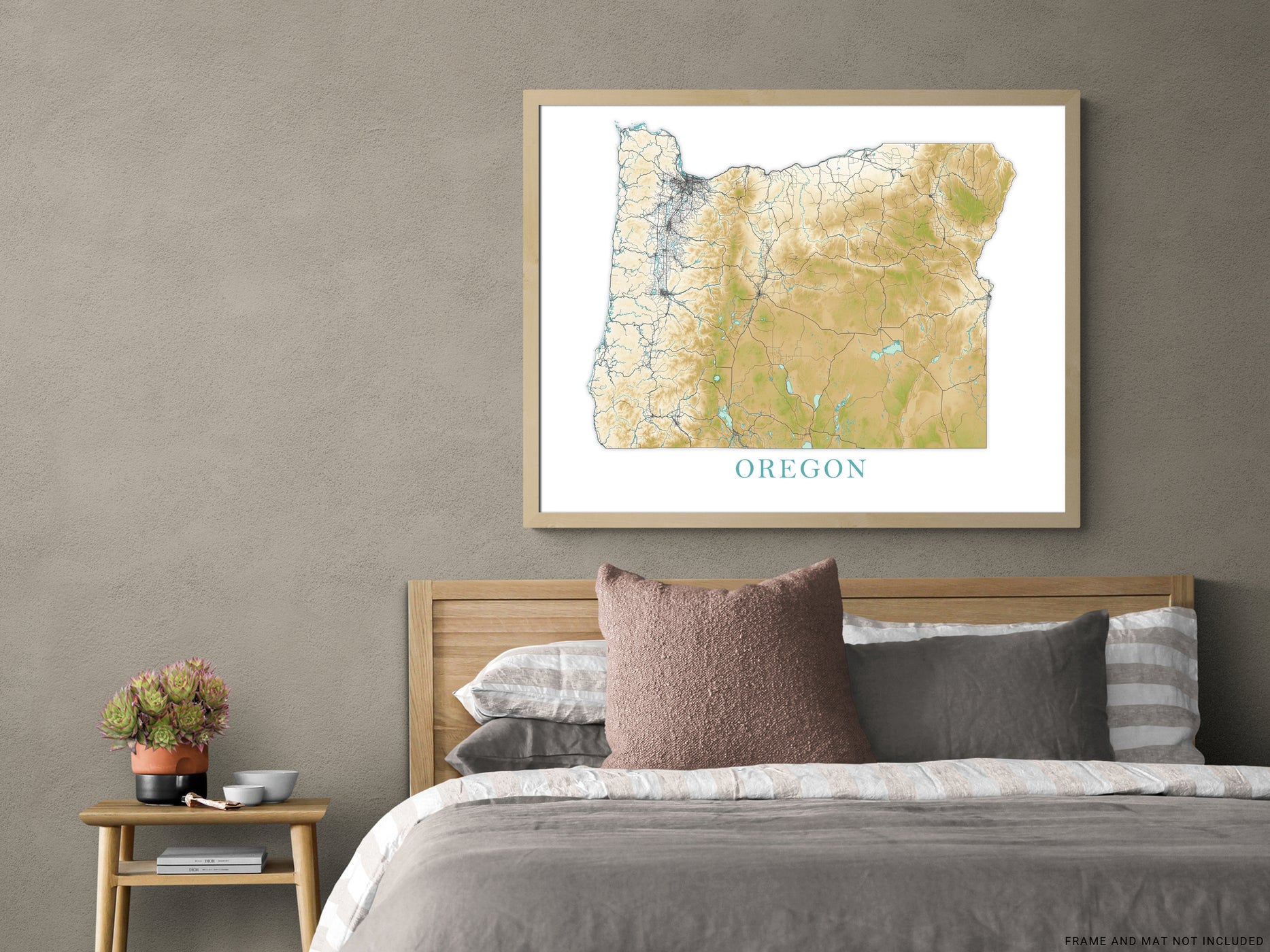 Oregon State Wall Art Map Print Poster, Topographic Landscape Road Map — Maps As Art