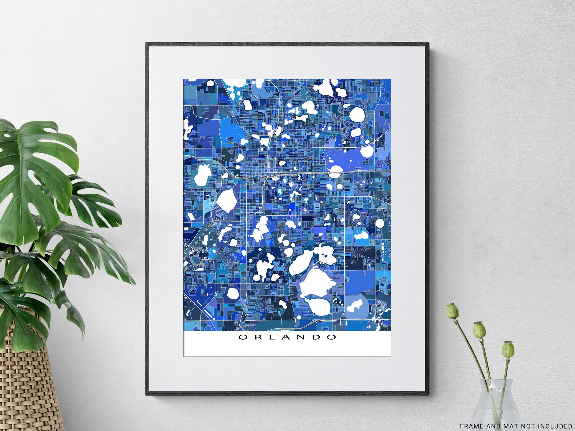 Orlando FL City Map Print Poster, Blue Geometric Downtown Orlando Flor ...