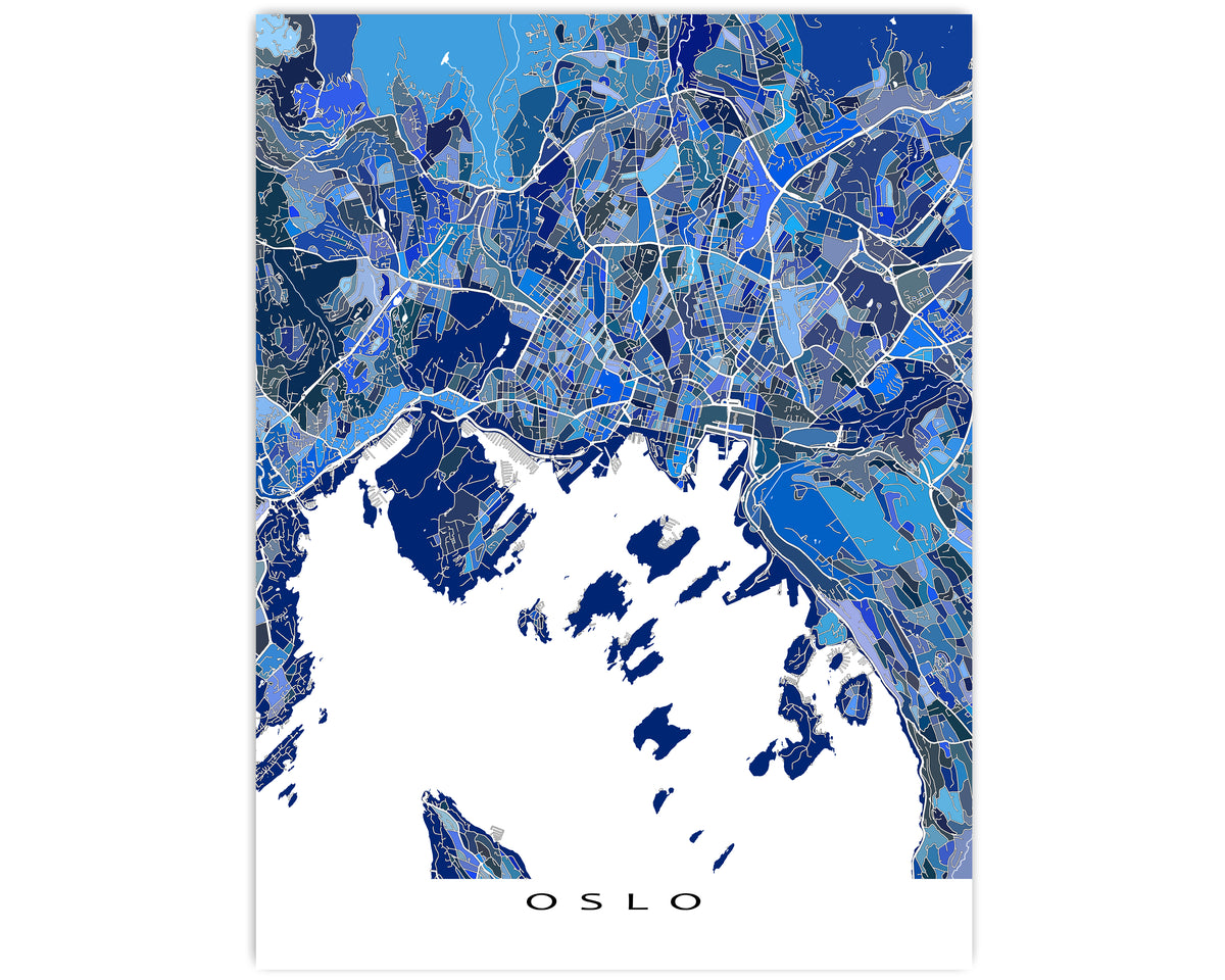 Oslo Norway City Street Map Wall Art Print Poster with Blue Geometric ...