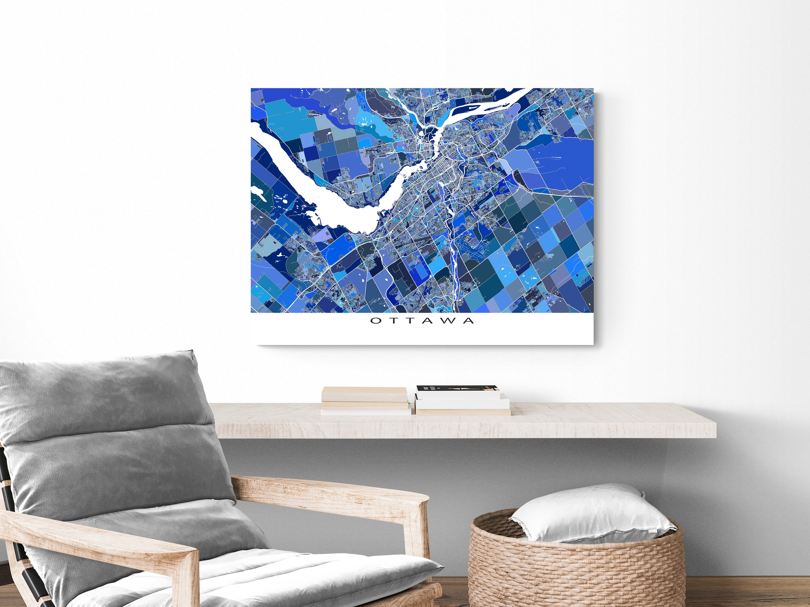 Ottawa Map Wall Art Print, Blue Geometric Ontario Canada City Maps ...