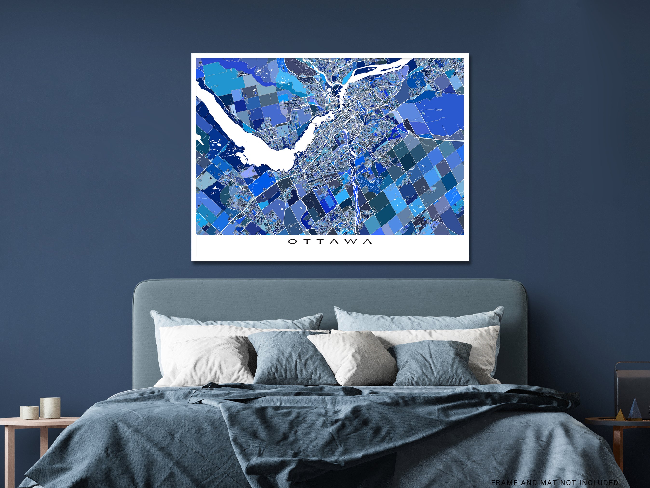 Ottawa Map Wall Art Print, Blue Geometric Ontario Canada City Maps ...