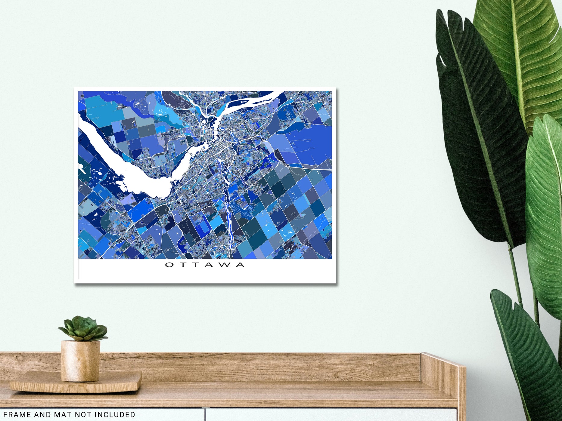 Ottawa Map Wall Art Print, Blue Geometric Ontario Canada City Maps ...