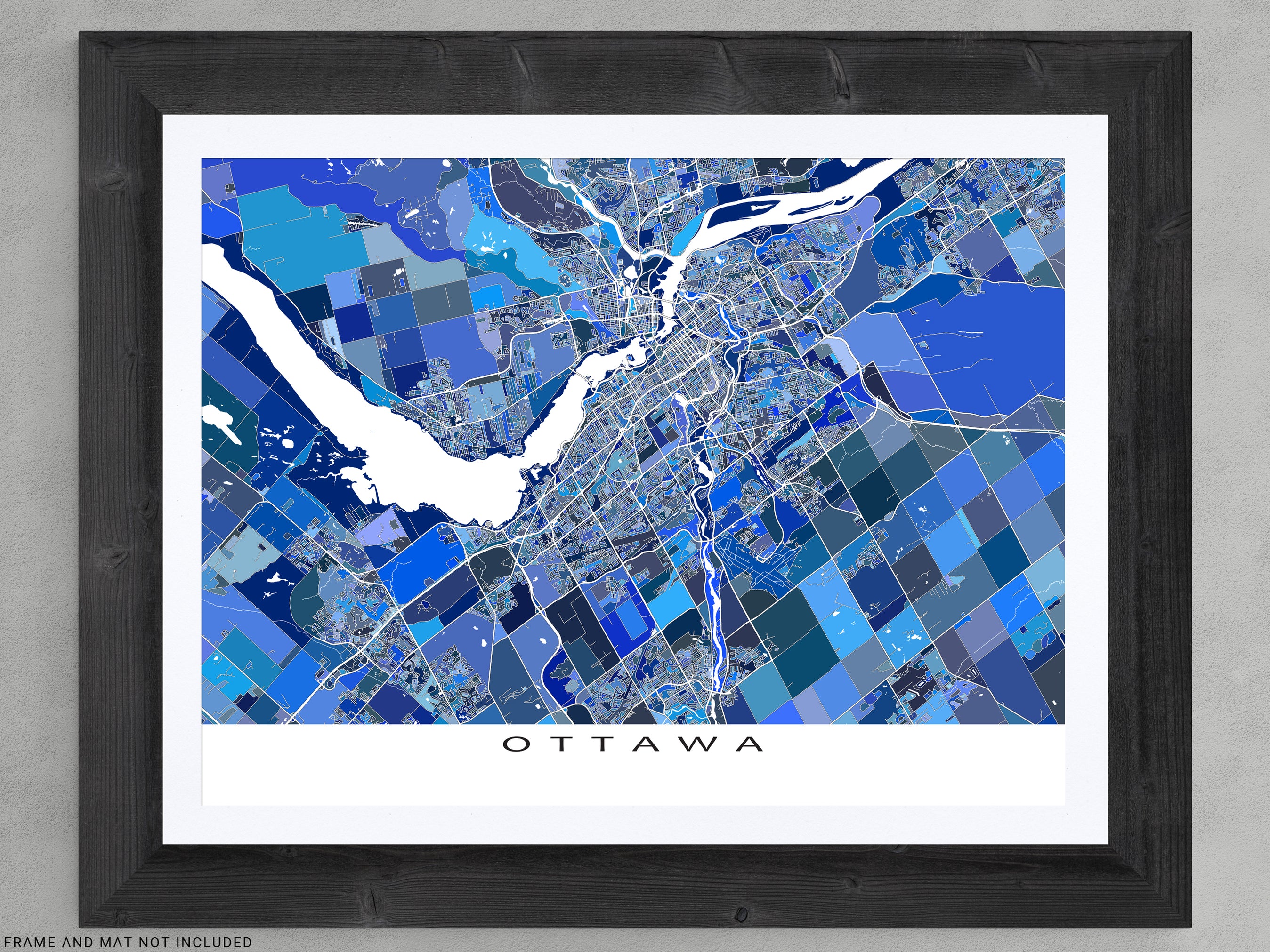 Ottawa Map Wall Art Print, Blue Geometric Ontario Canada City Maps ...