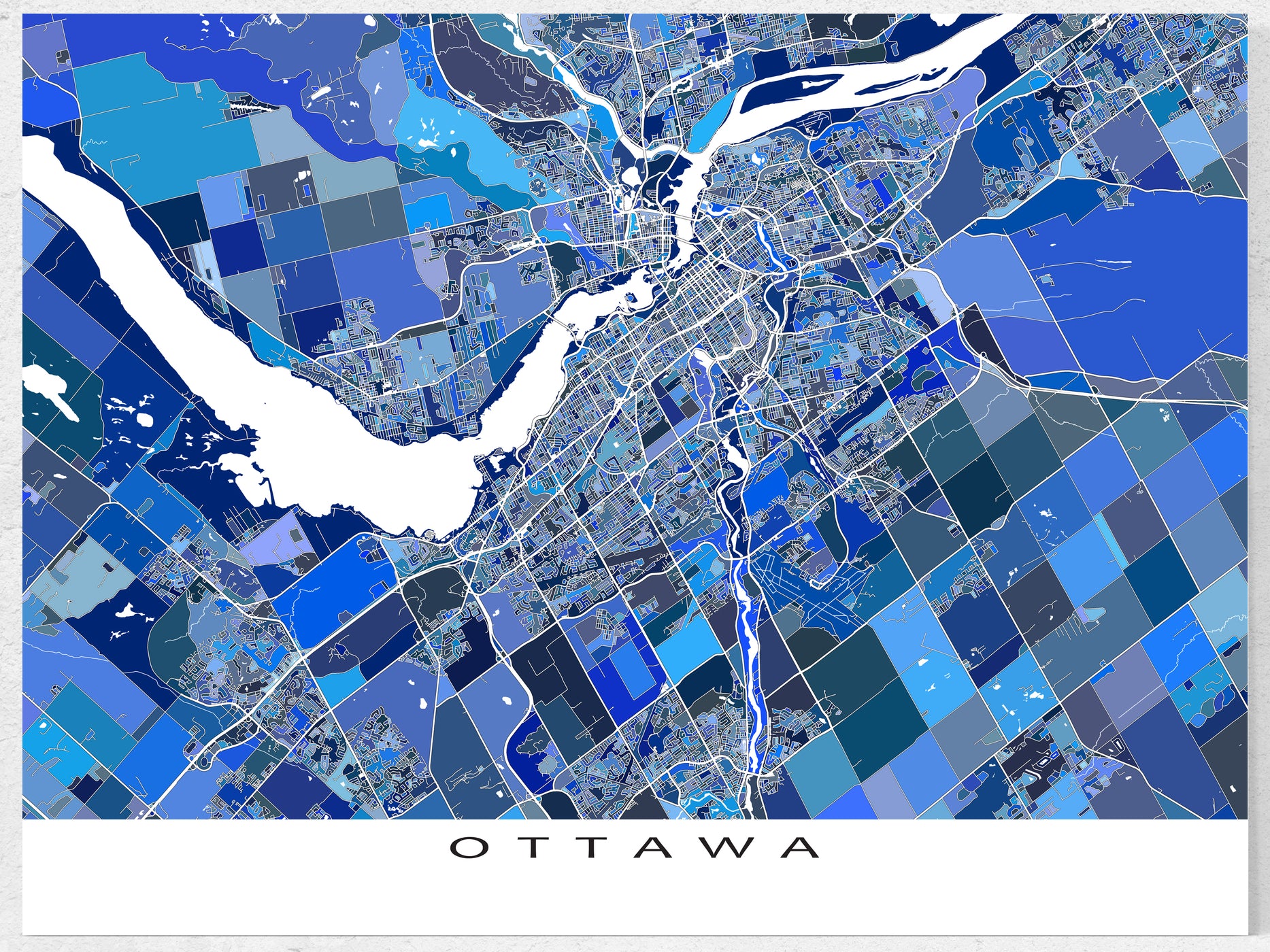 Ottawa Map Wall Art Print, Blue Geometric Ontario Canada City Maps ...
