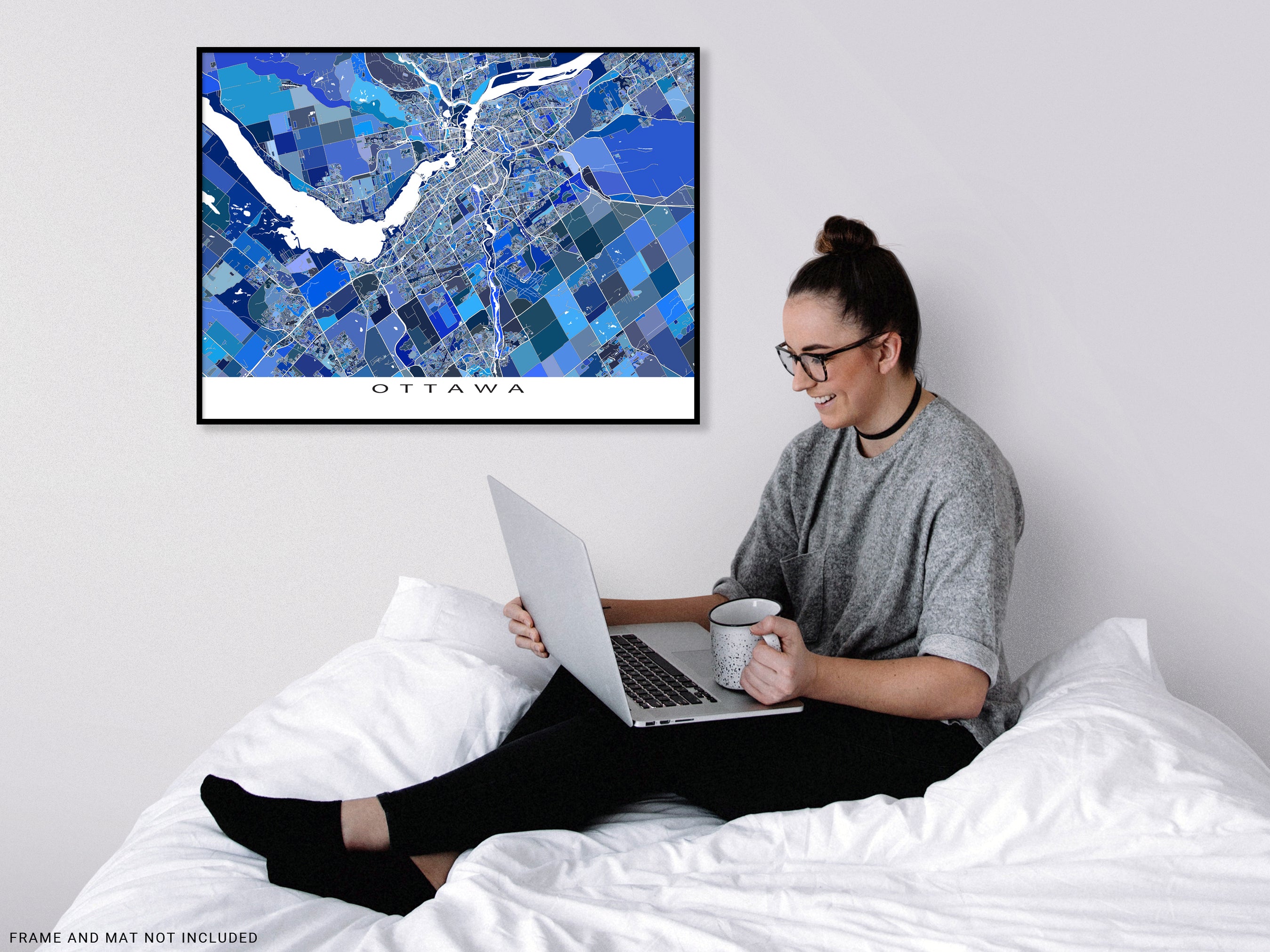 Ottawa Map Wall Art Print, Blue Geometric Ontario Canada City Maps ...