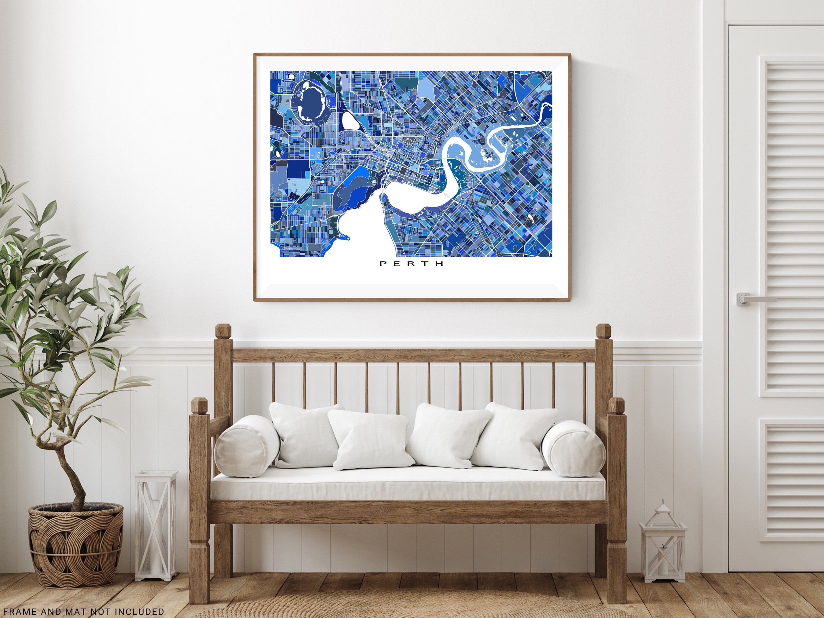Perth Australia Map Wall Art Print Poster, Blue Geometric Perth City S ...