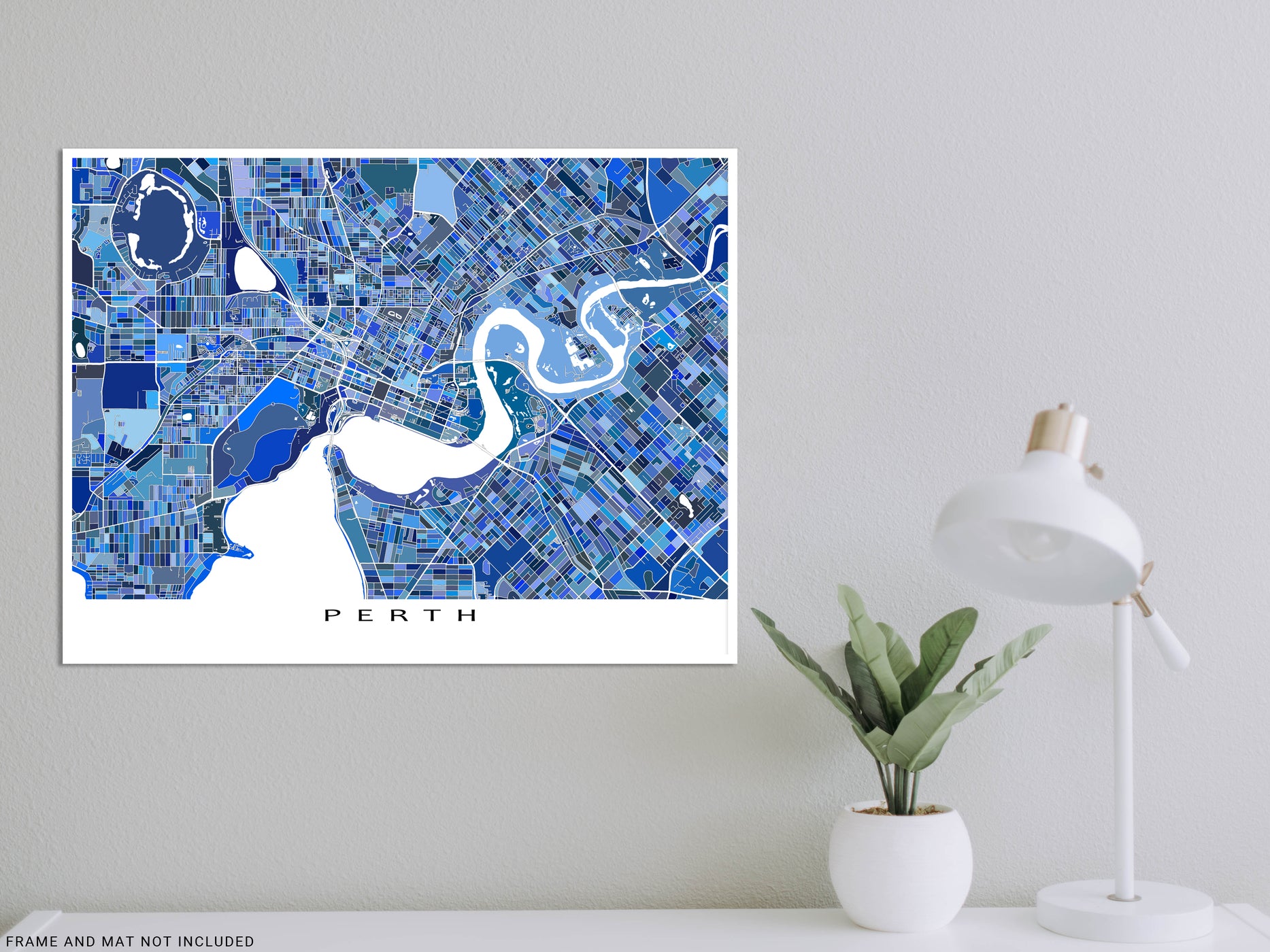 Perth Australia Map Wall Art Print Poster, Blue Geometric Perth City S ...