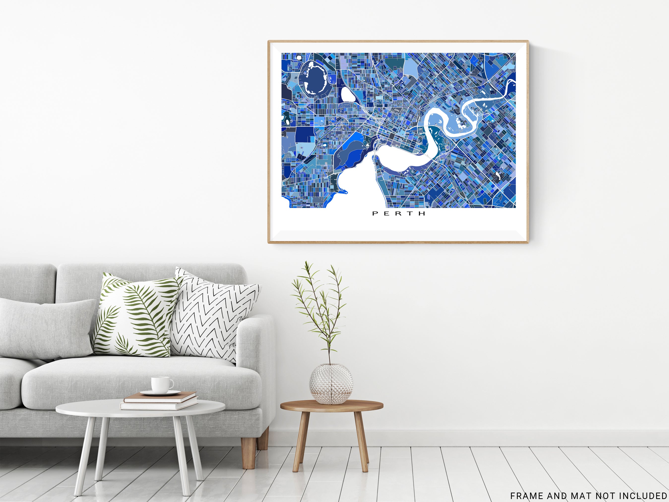 Perth Australia Map Wall Art Print Poster, Blue Geometric Perth City S ...