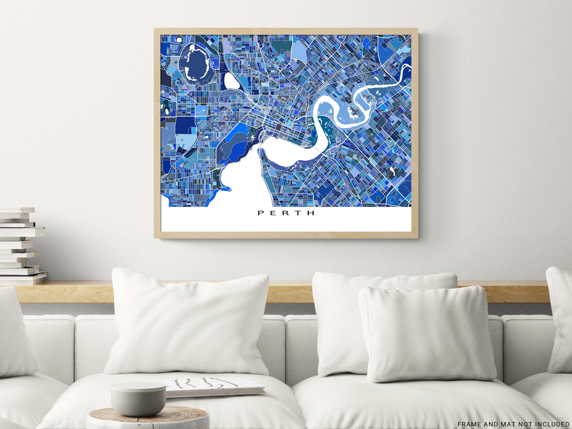 Perth Australia Map Wall Art Print Poster, Blue Geometric Perth City S ...