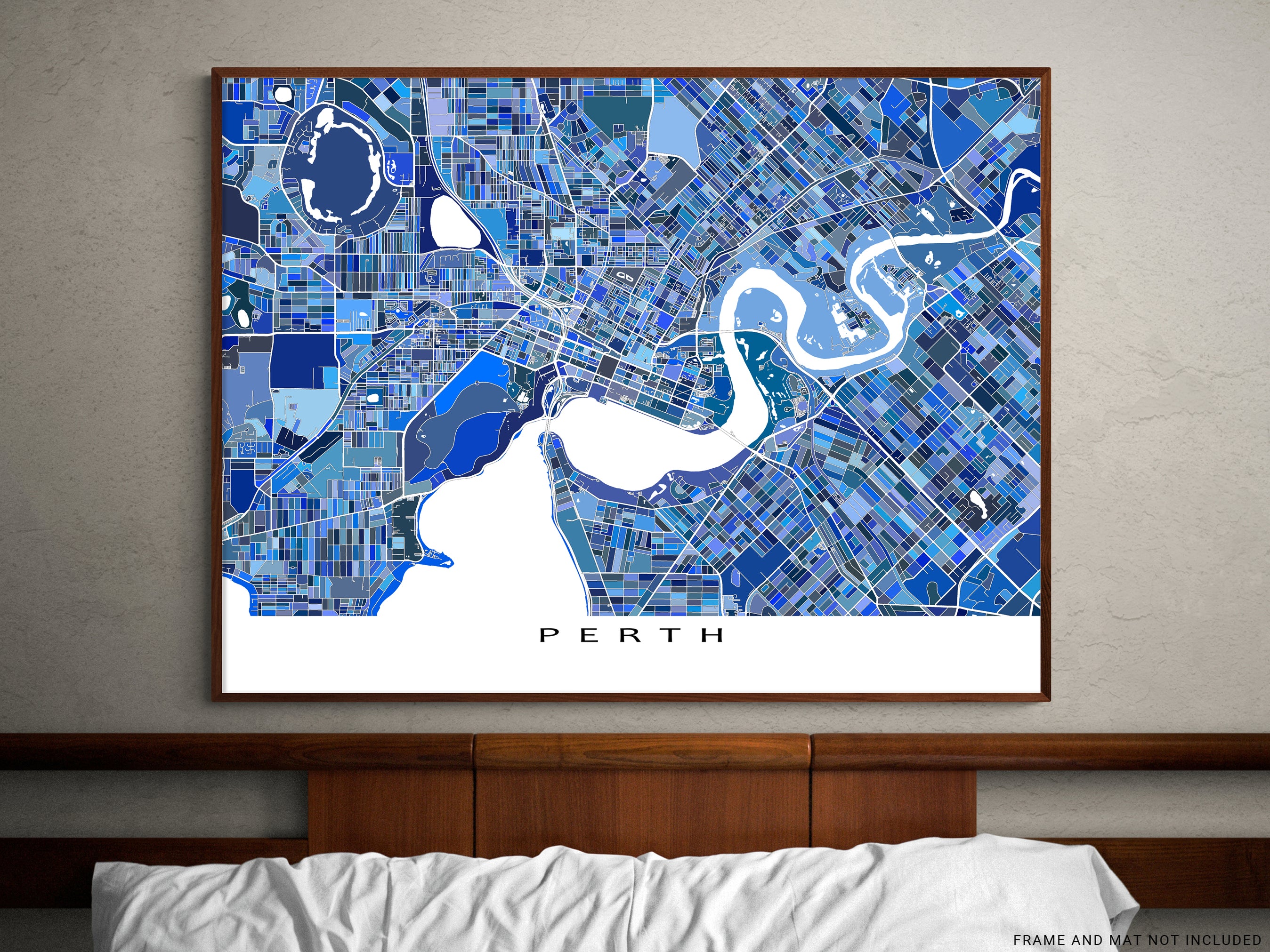 Perth Australia Map Wall Art Print Poster, Blue Geometric Perth City S ...