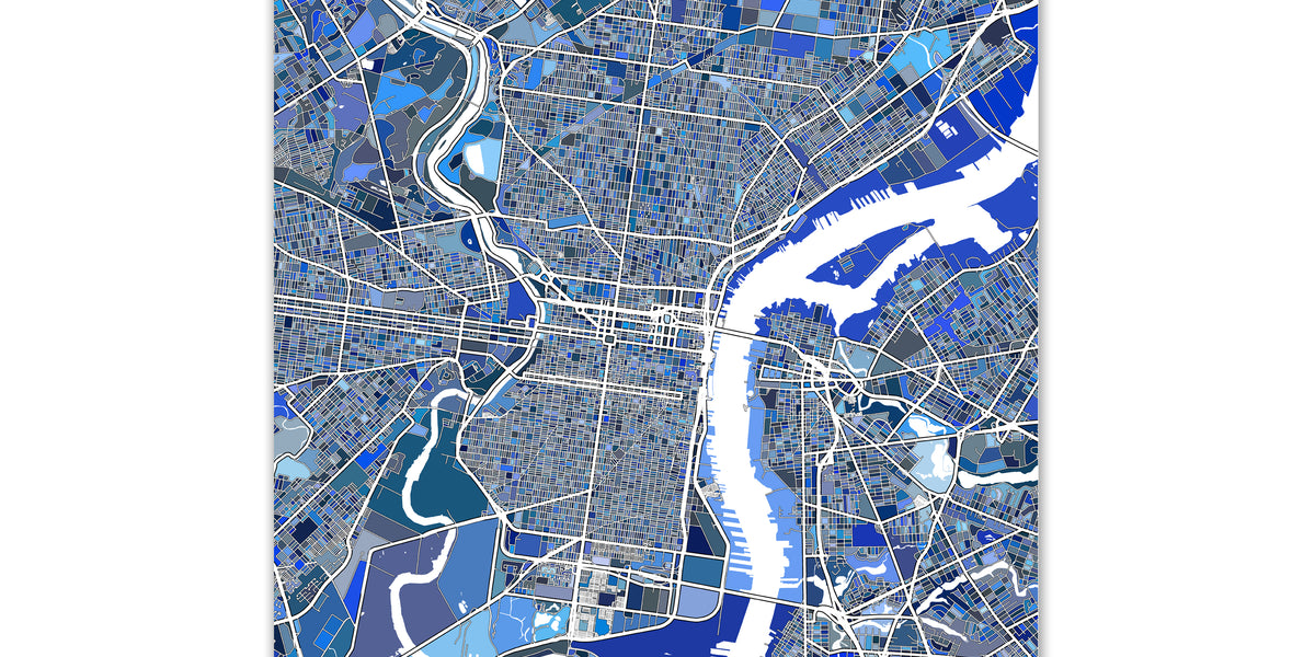 Philadelphia Map Print with Blue Geometric Design, Pennsylvania City W ...