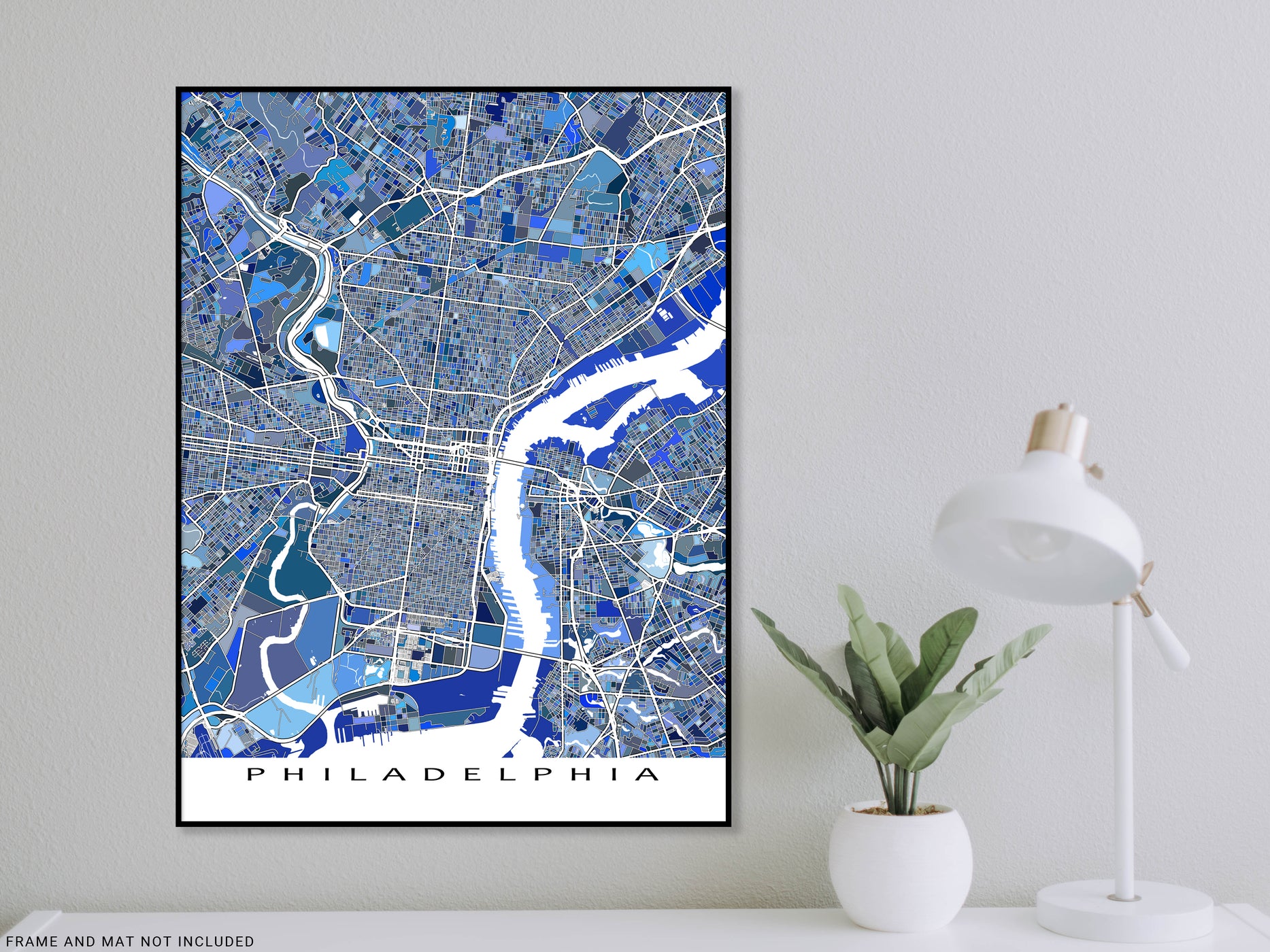Philadelphia Map Print with Blue Geometric Design, Pennsylvania City W ...