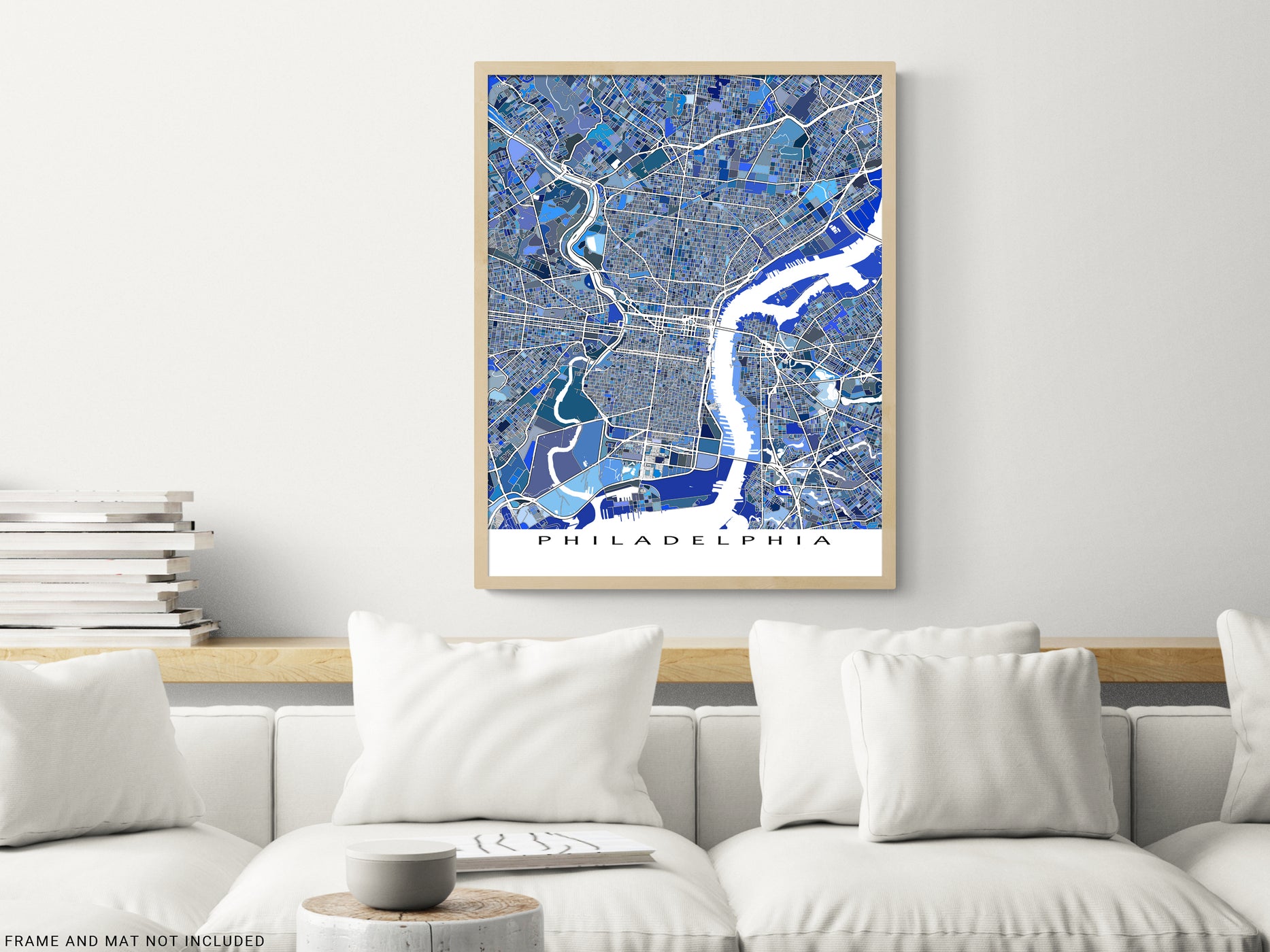 Philadelphia Map Print with Blue Geometric Design, Pennsylvania City W ...