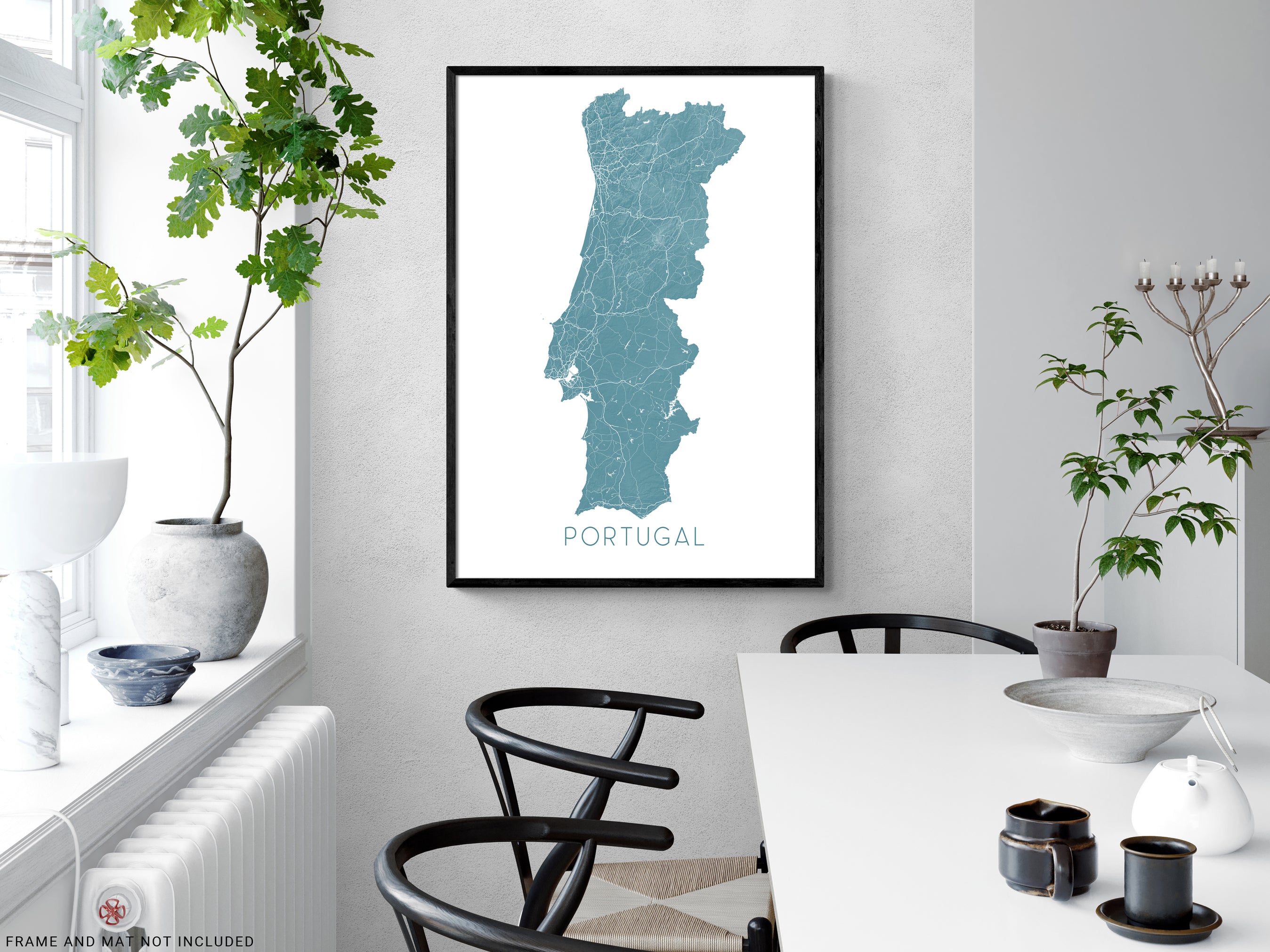 Portugal Map Wall Art Print Poster - Topographic Map of Portugal Count ...