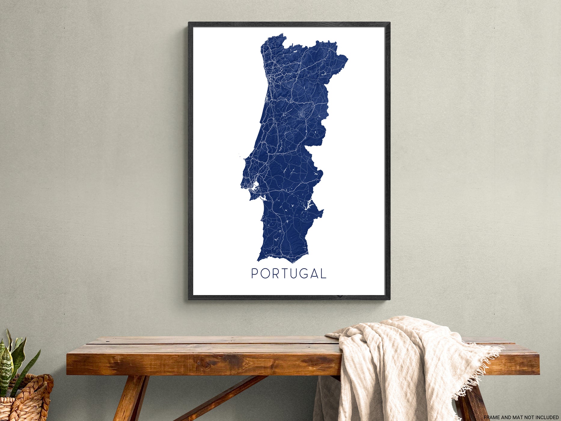 Portugal Map Wall Art Print Poster - Topographic Map of Portugal Count ...