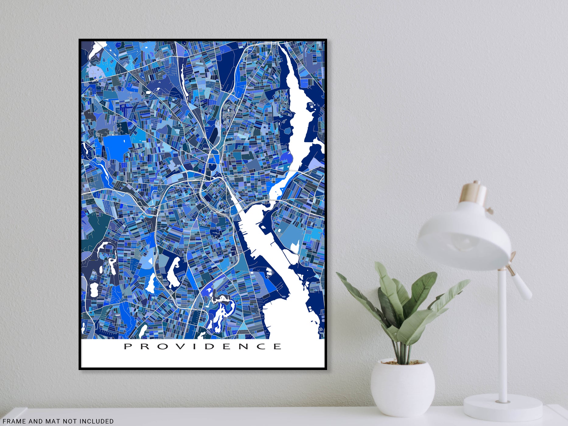 Providence RI City Street Map Print Poster, Blue Geometric Rhode Islan ...