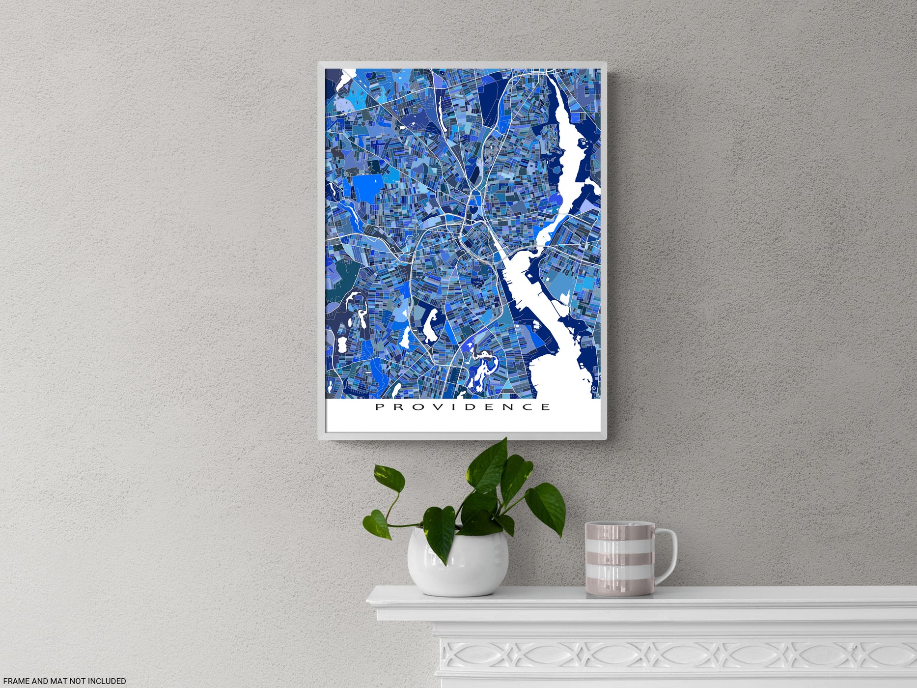 Providence RI City Street Map Print Poster, Blue Geometric Rhode Islan ...